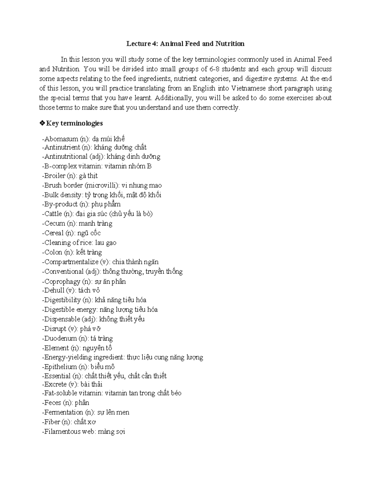 Lecture 4: Key Concepts in Animal Feed & Nutrition (Course Code: AFN101 ...