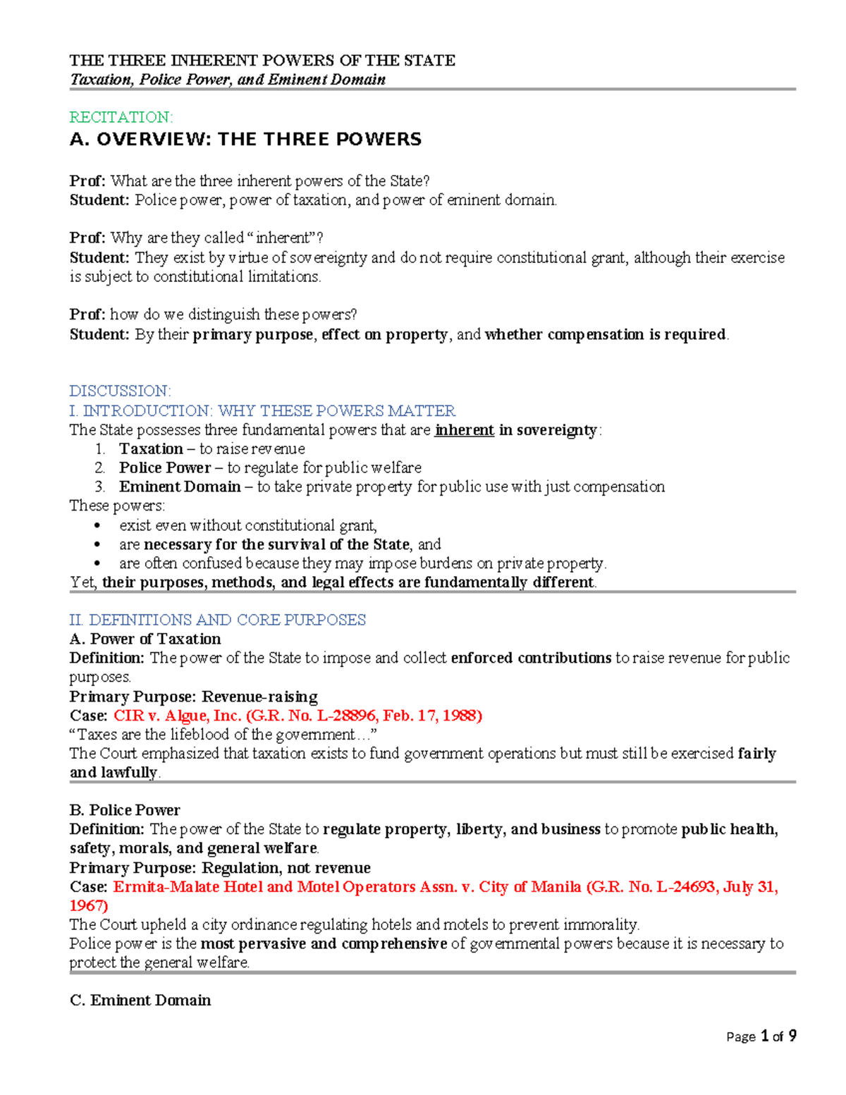 The Three Inherent Powers of the State: Taxation, Police Power, and ...
