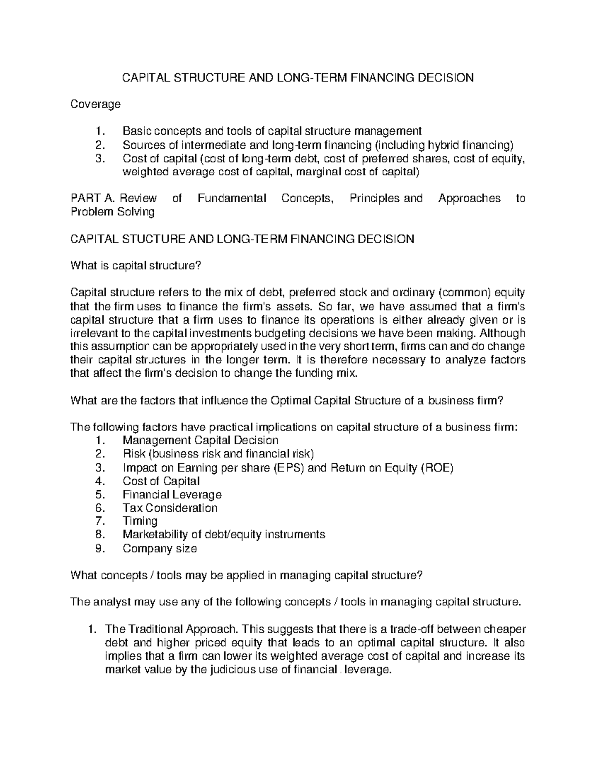 Capital Structure & Long-Term Financing Decision - Key Concepts and ...