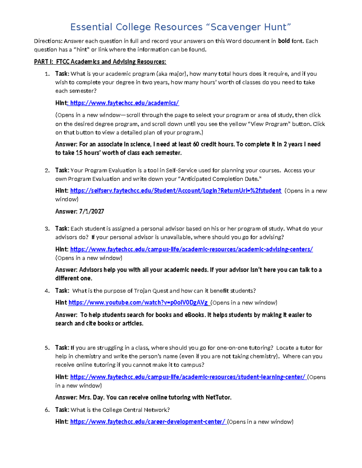 Module One Scavenger Hunt: Essential College Resources (252627) - Studocu