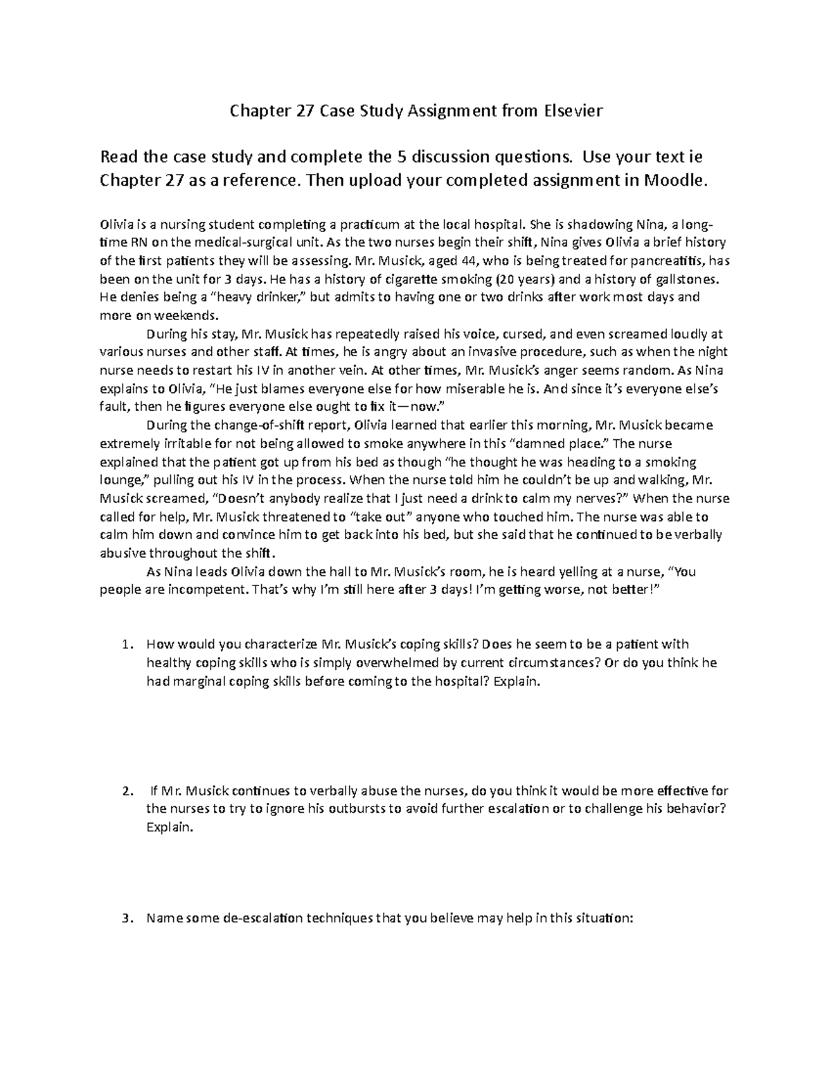 Chapter 27 Case Study Assignment: Mr. Musick's Behavior Analysis - Studocu