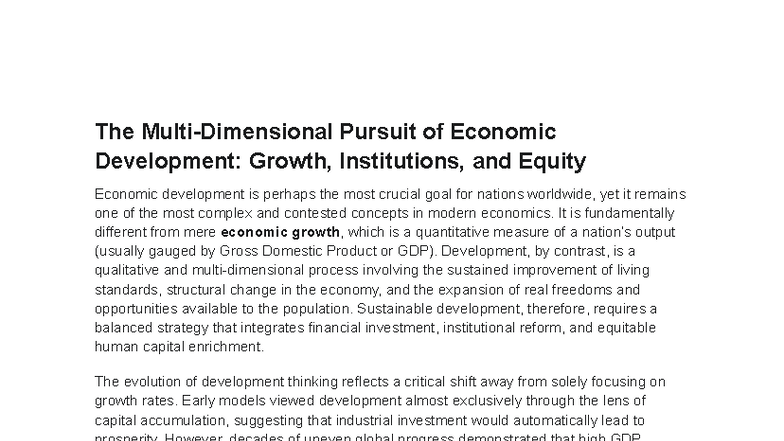 The Multi-Dimensional Pursuit of Economic Development Growth ...