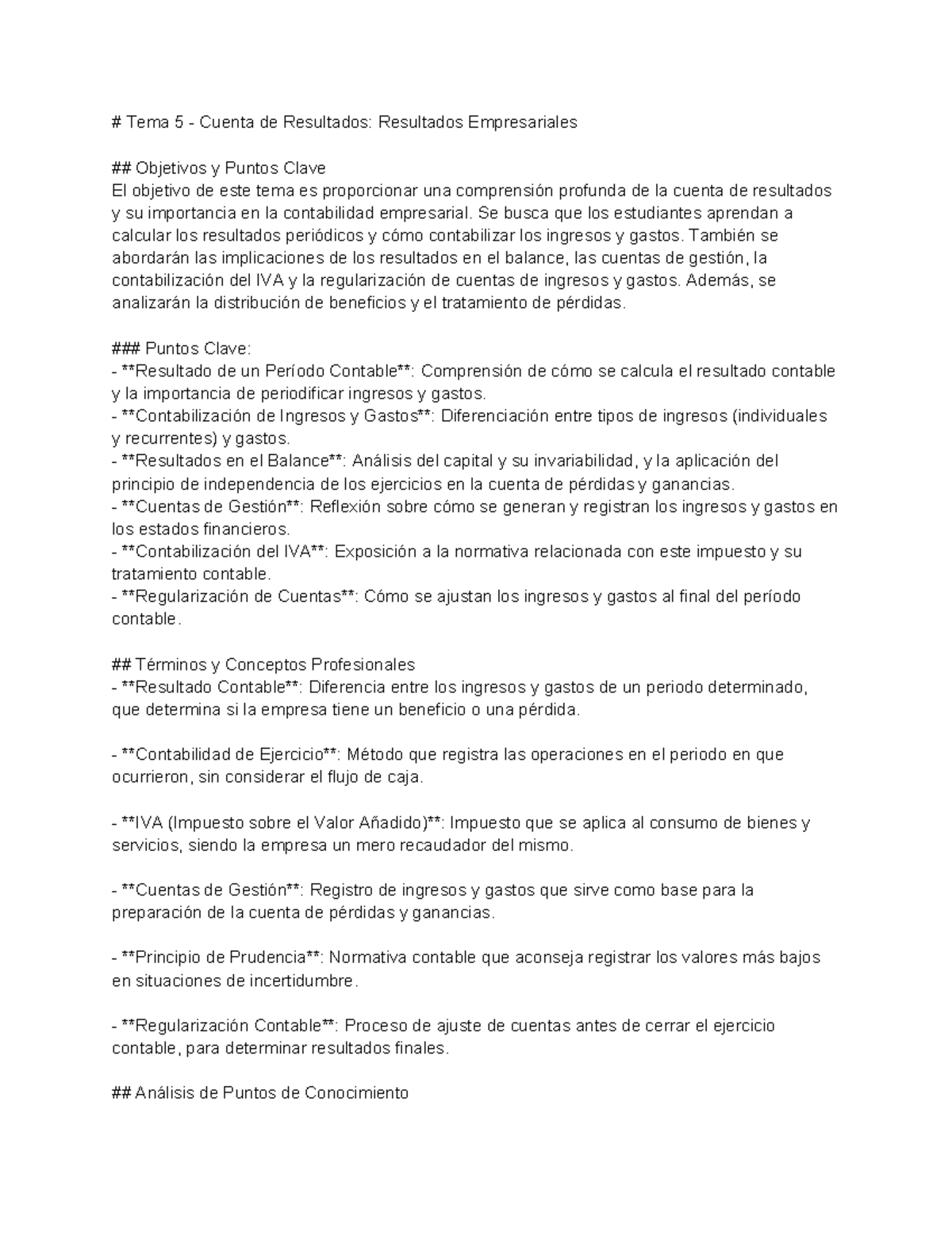 Resumen del Tema 5: Cuenta de Resultados y Resultados Empresariales ...