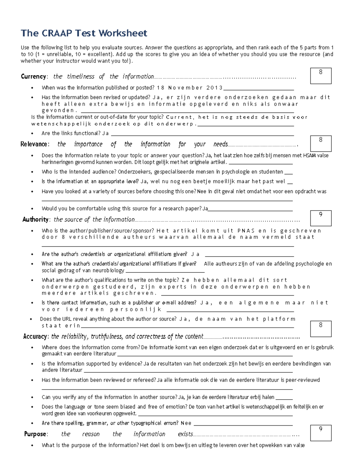 CRAAP Test Evaluation Worksheet for Research Sources - Studeersnel