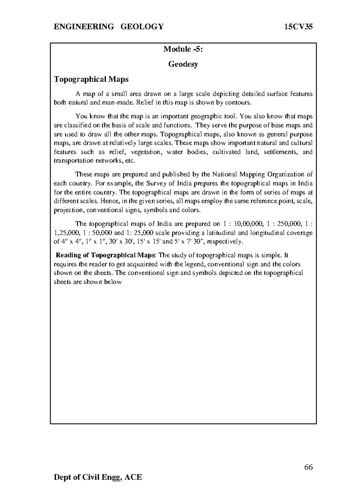 geology module 5 - 66 Module -5: Geodesy Topographical Maps A map of a ...