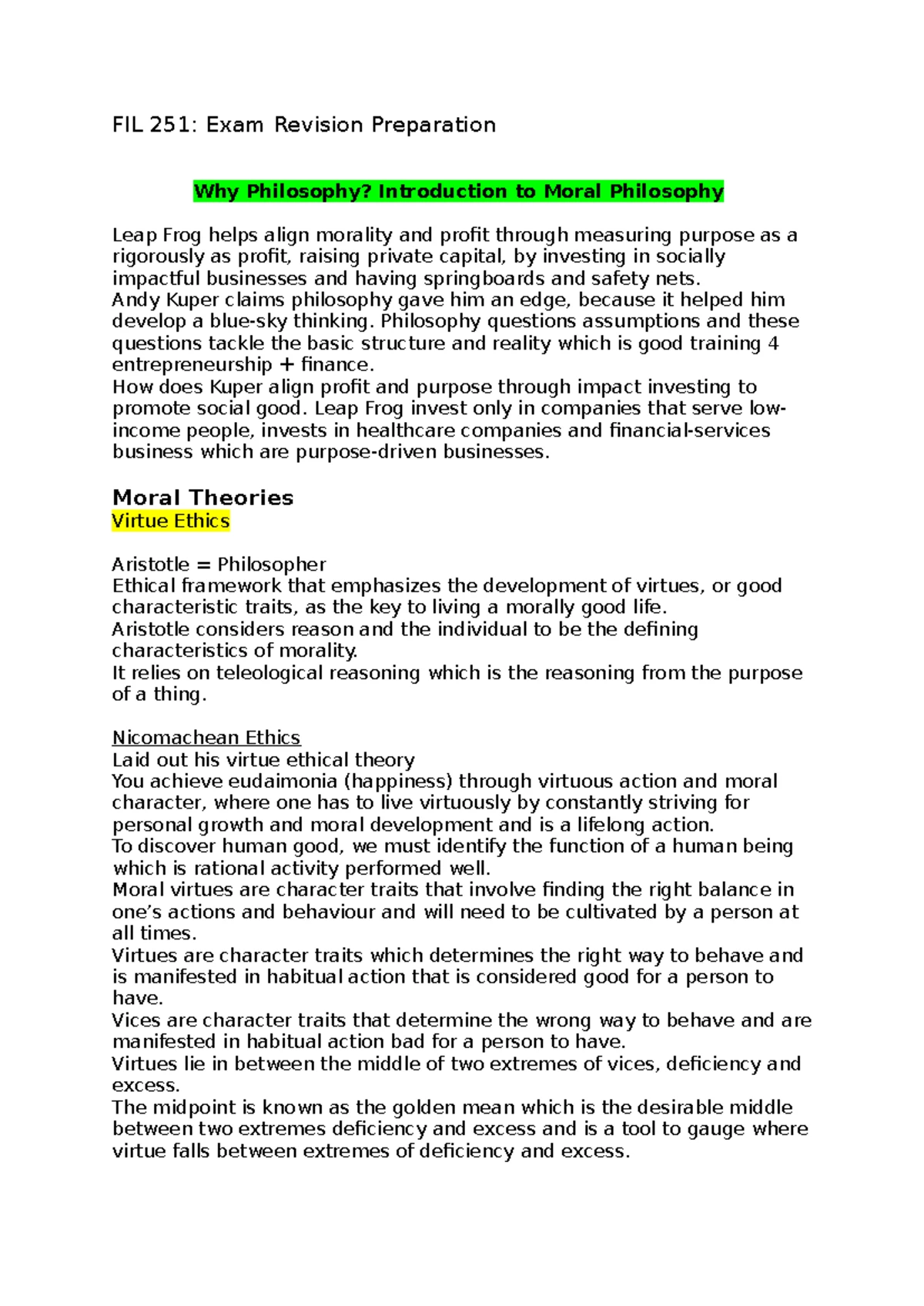 FIL 251 Course Overview and Key Topics Summary - Studocu