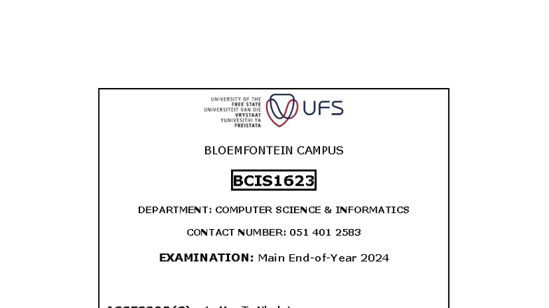 BCIS1623 Main Exam 2024: Computer Science Assessment Guide - Studocu
