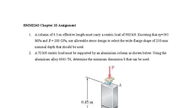 BMM2243 Chapter 10 Assignment: Load Calculations & Design - Studocu