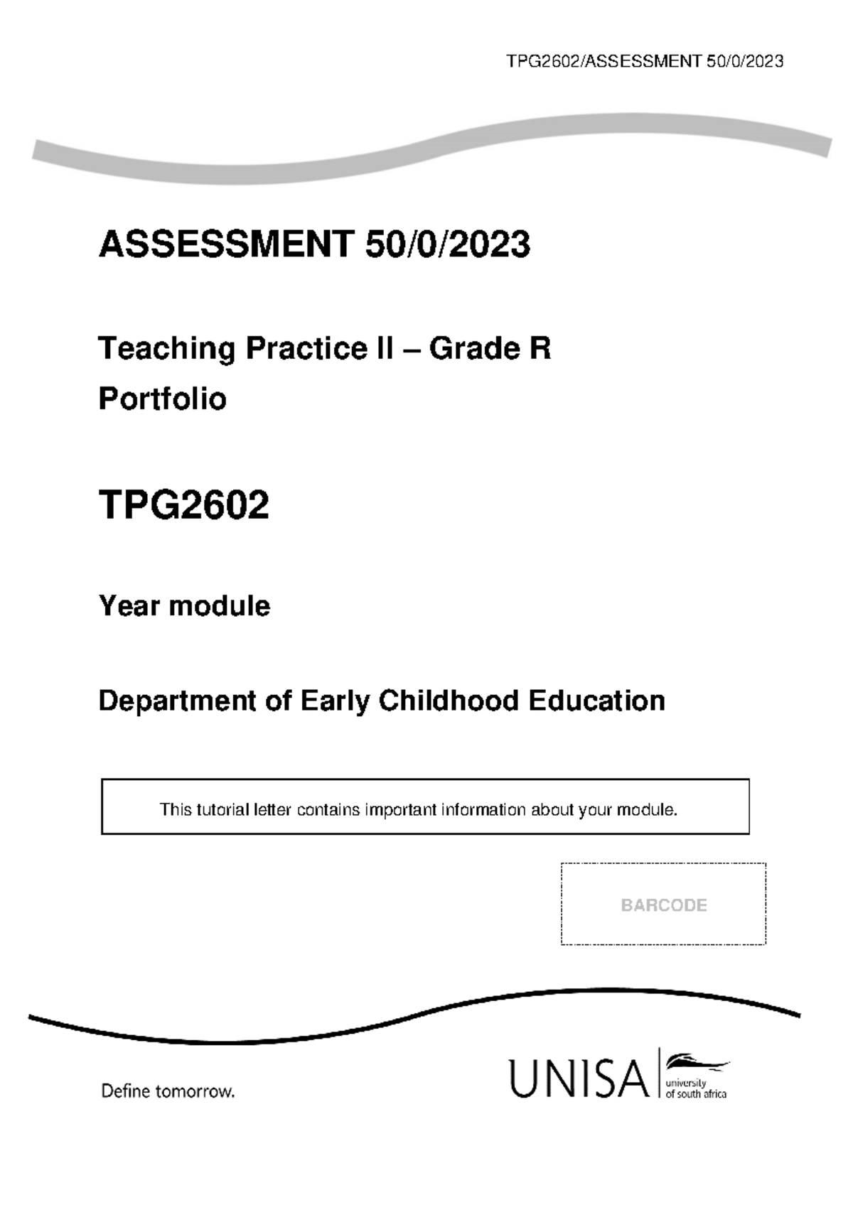 TPG2602 2023 Final Assessment Portfolio for Teaching Practice II ...