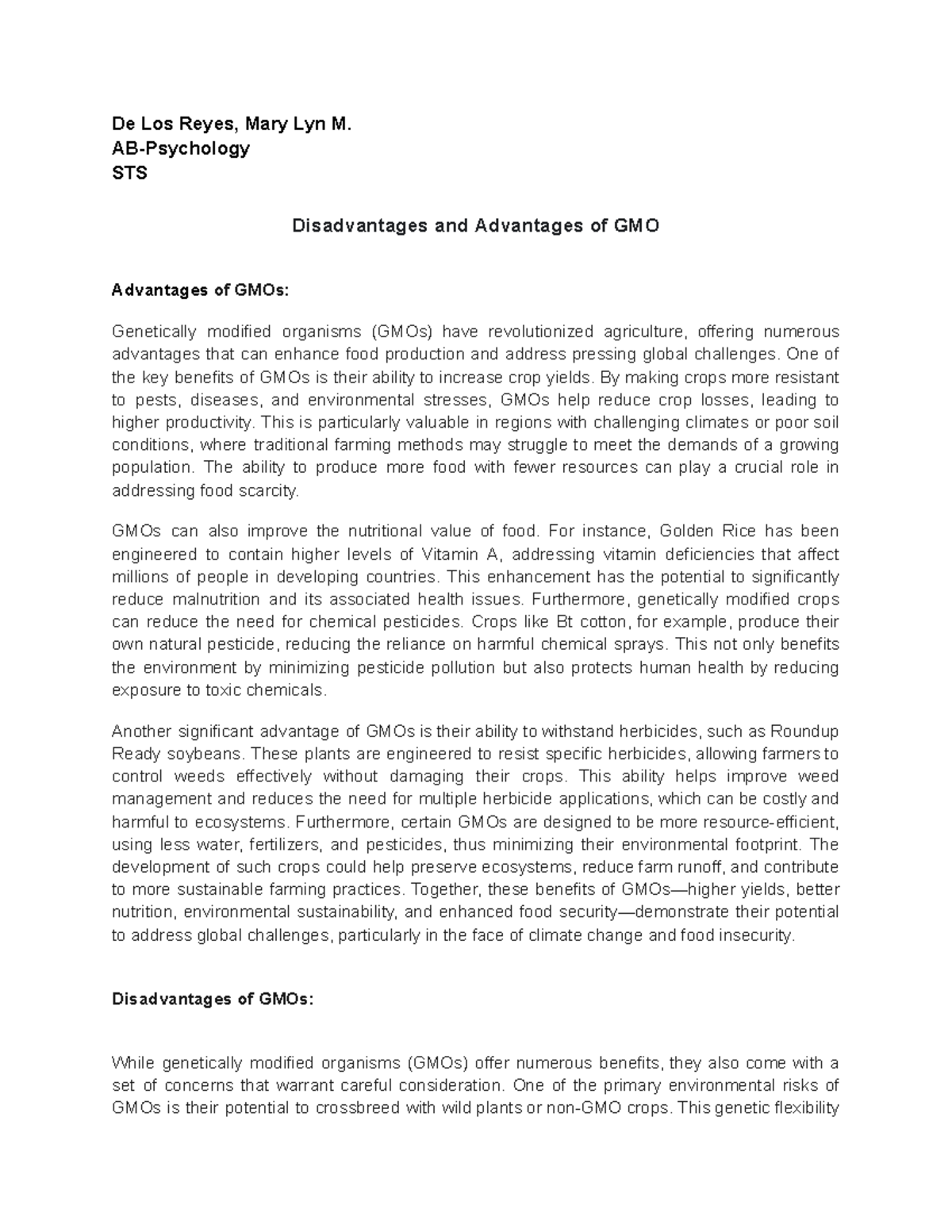 STS 10: Advantages and Disadvantages of GMOs - Comprehensive Notes ...