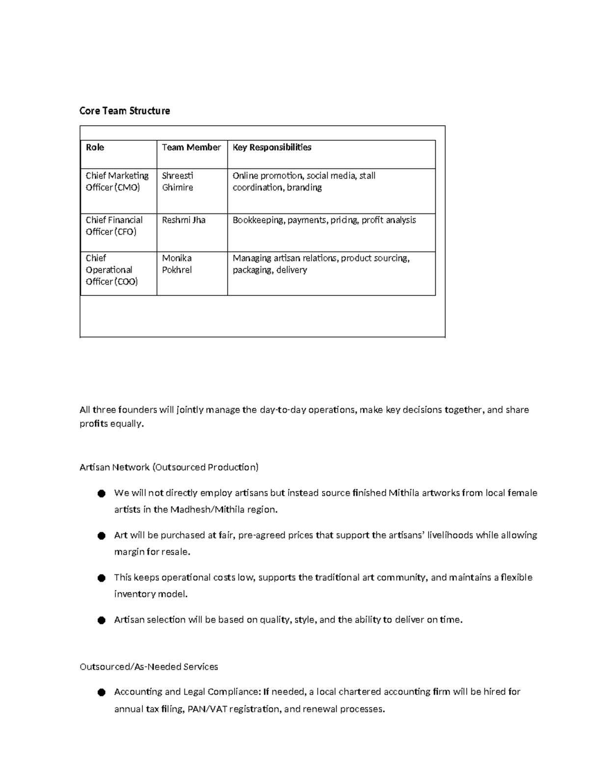 Core Team Structure & Responsibilities for CMO, CFO, COO - MKT 101 ...