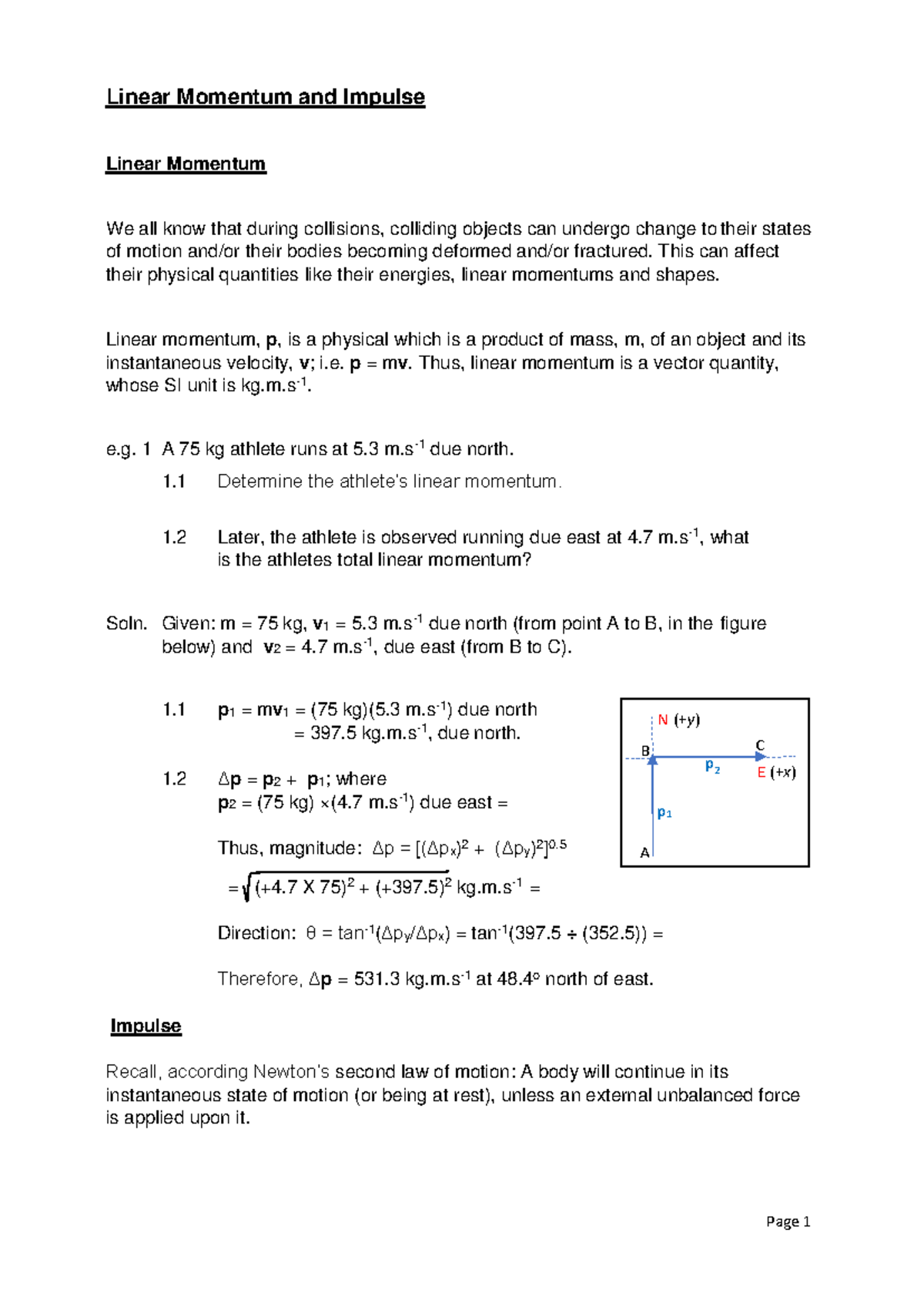 Linear Momentum and Impulse Notes - PHYS 101 (Lecture) - Studocu