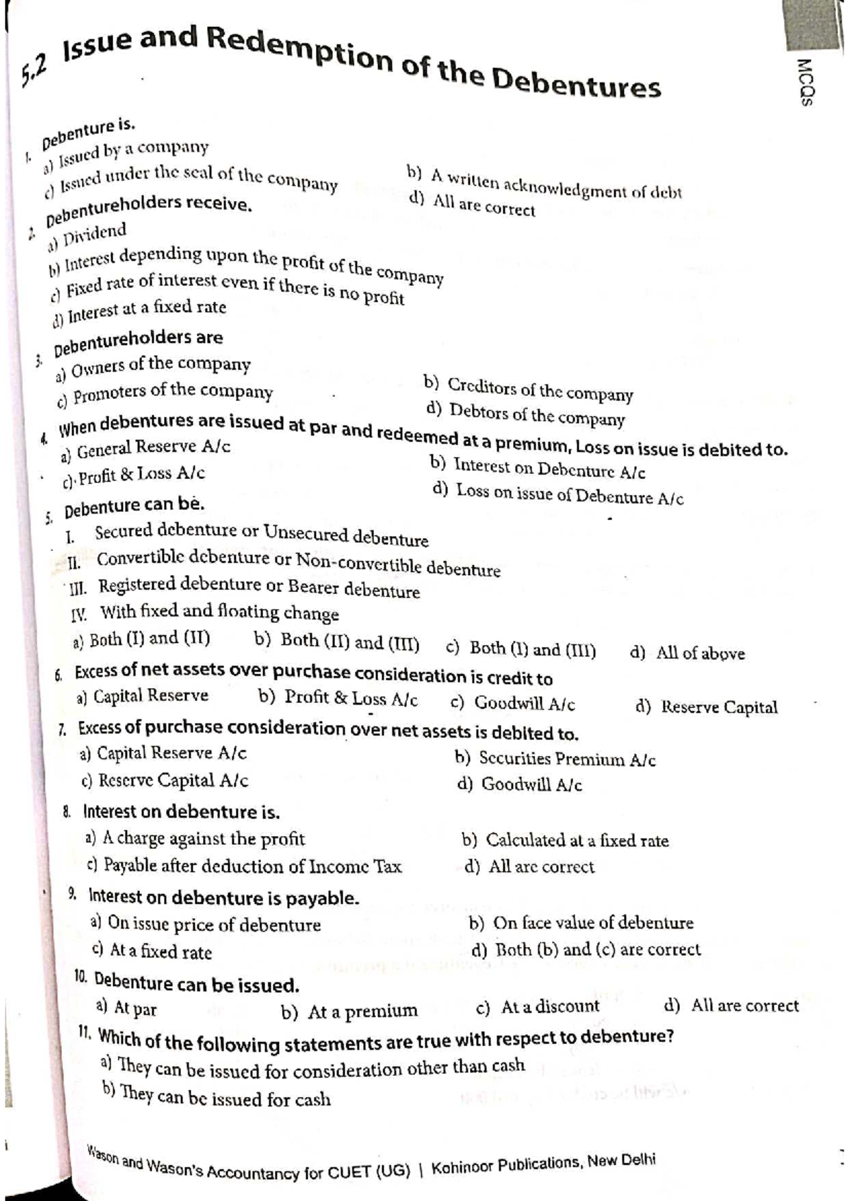 5.2 MCQs on Issue and Redemption of Debentures for CUET (UG) - Studocu