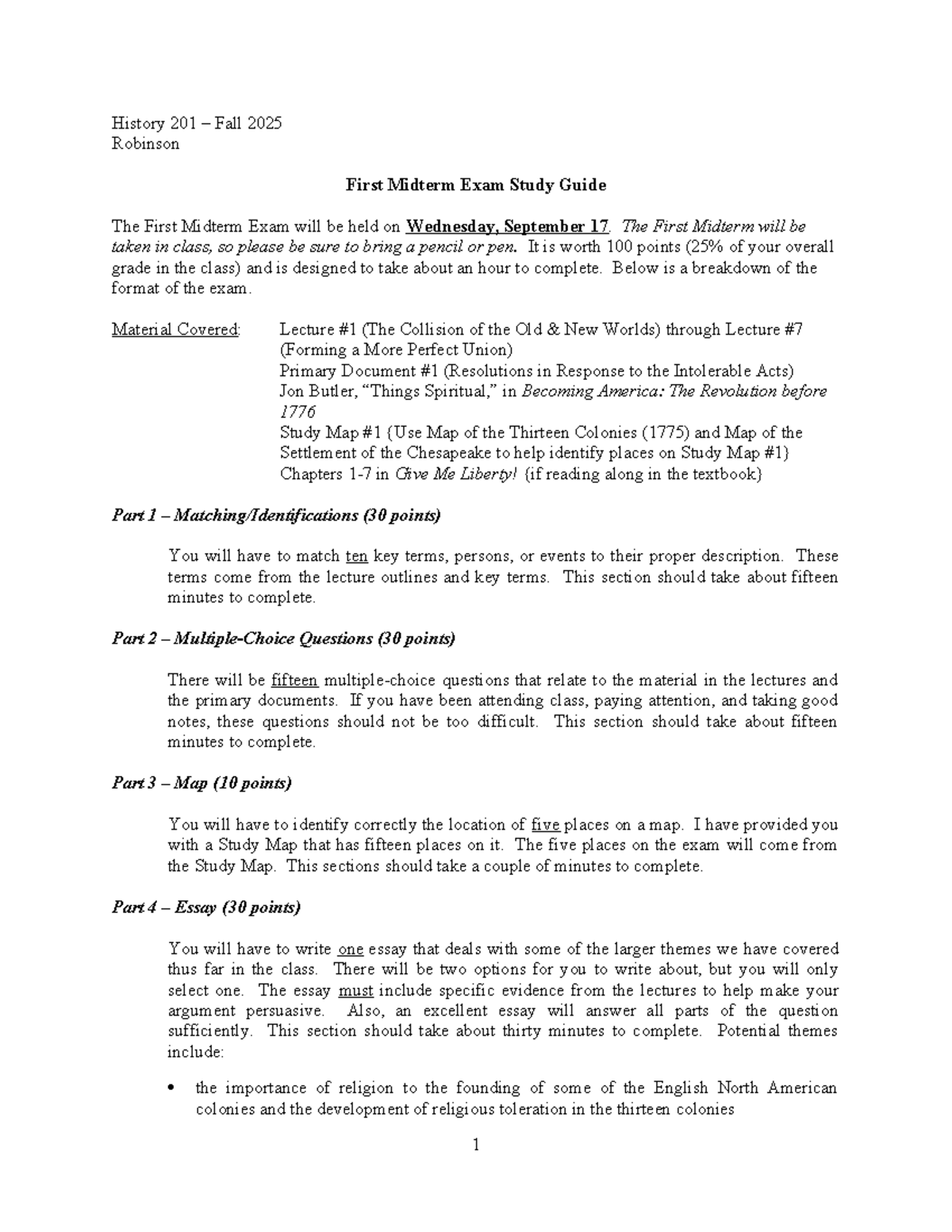 History 201 - Fall 2025 First Midterm Exam Study Guide Overview - Studocu