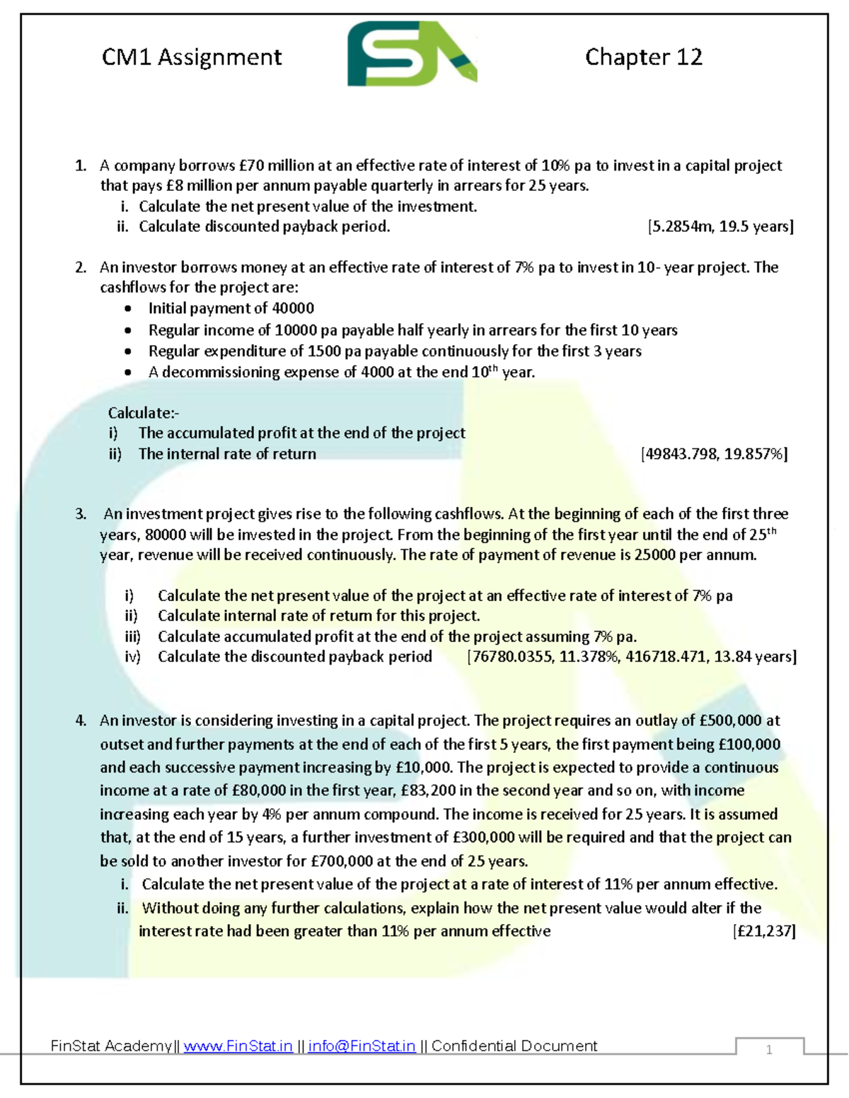 CM1 Assignment Chapter 12 - Project Appraisal and Financial Analysis ...