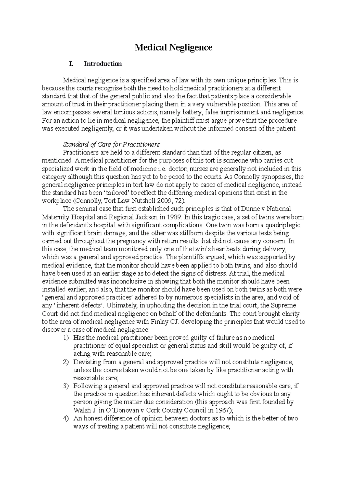 Medical Negligence: Key Cases and Legal Principles in Tort Law - Studocu