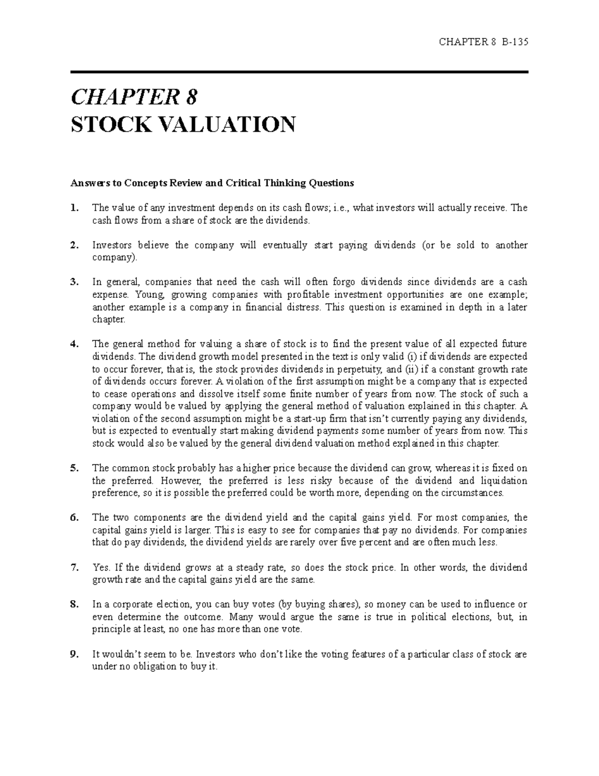 Chapter 8 Answers - solution - CHAPTER 8 B- CHAPTER 8 STOCK VALUATION ...