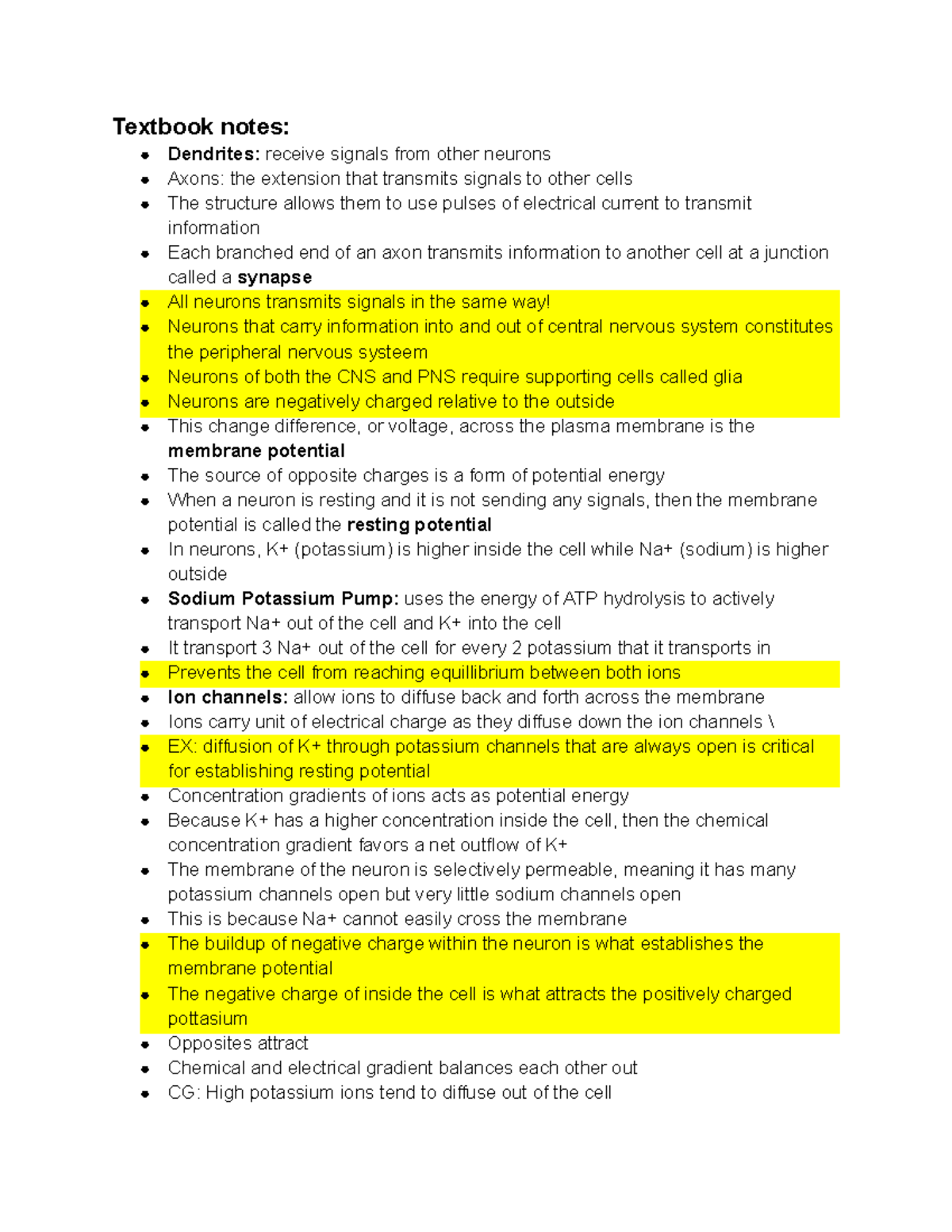 Nervous System Lecture Notes: Neuron Structure & Action Potentials ...