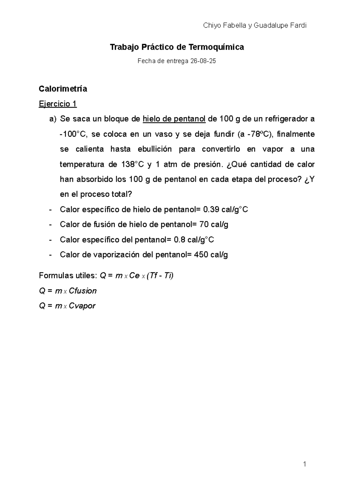 Trabajo Práctico de Termoquímica - Calorimetría y Entalpía - Studocu