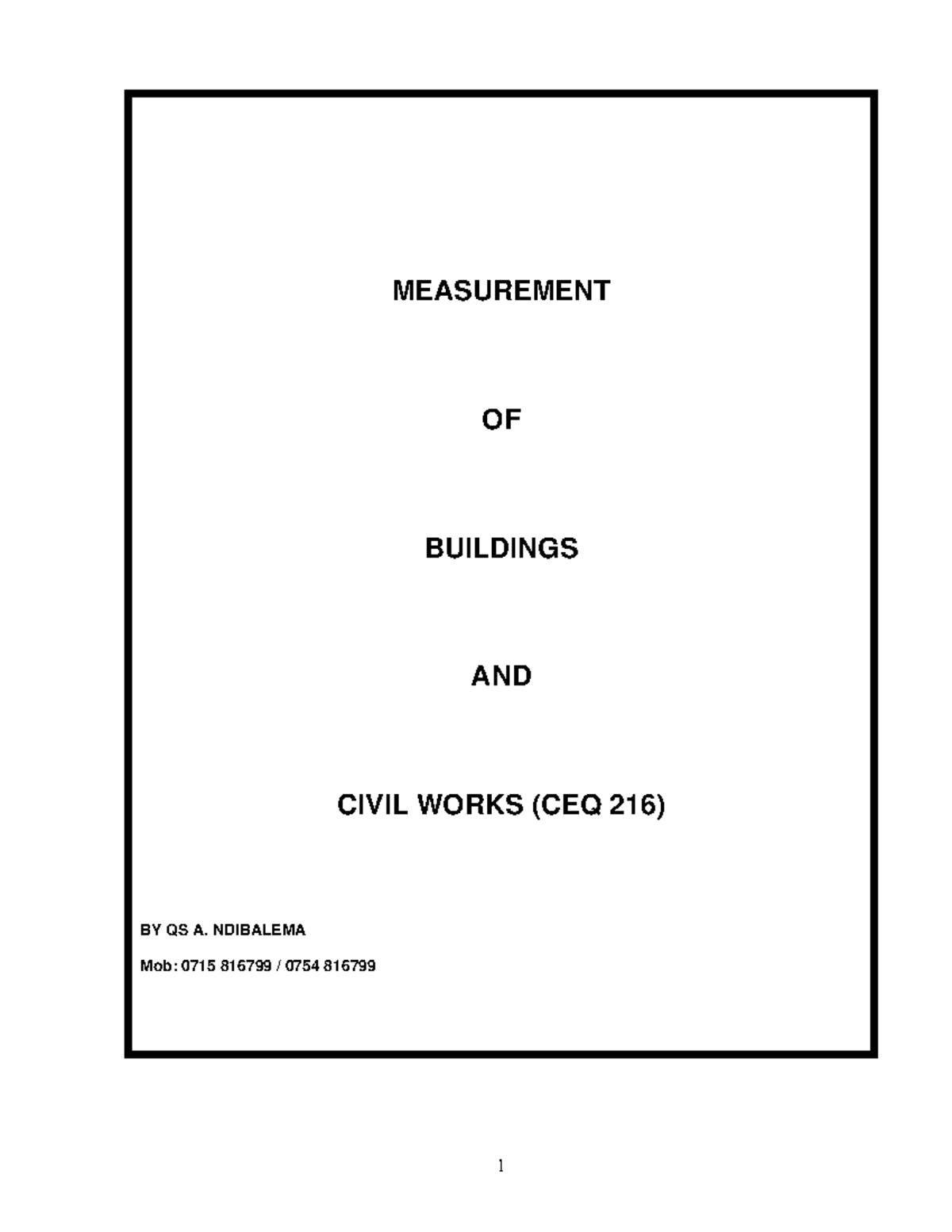 Measurement of Civil Works & Buildings (CEQ 216) - Standards Explained ...