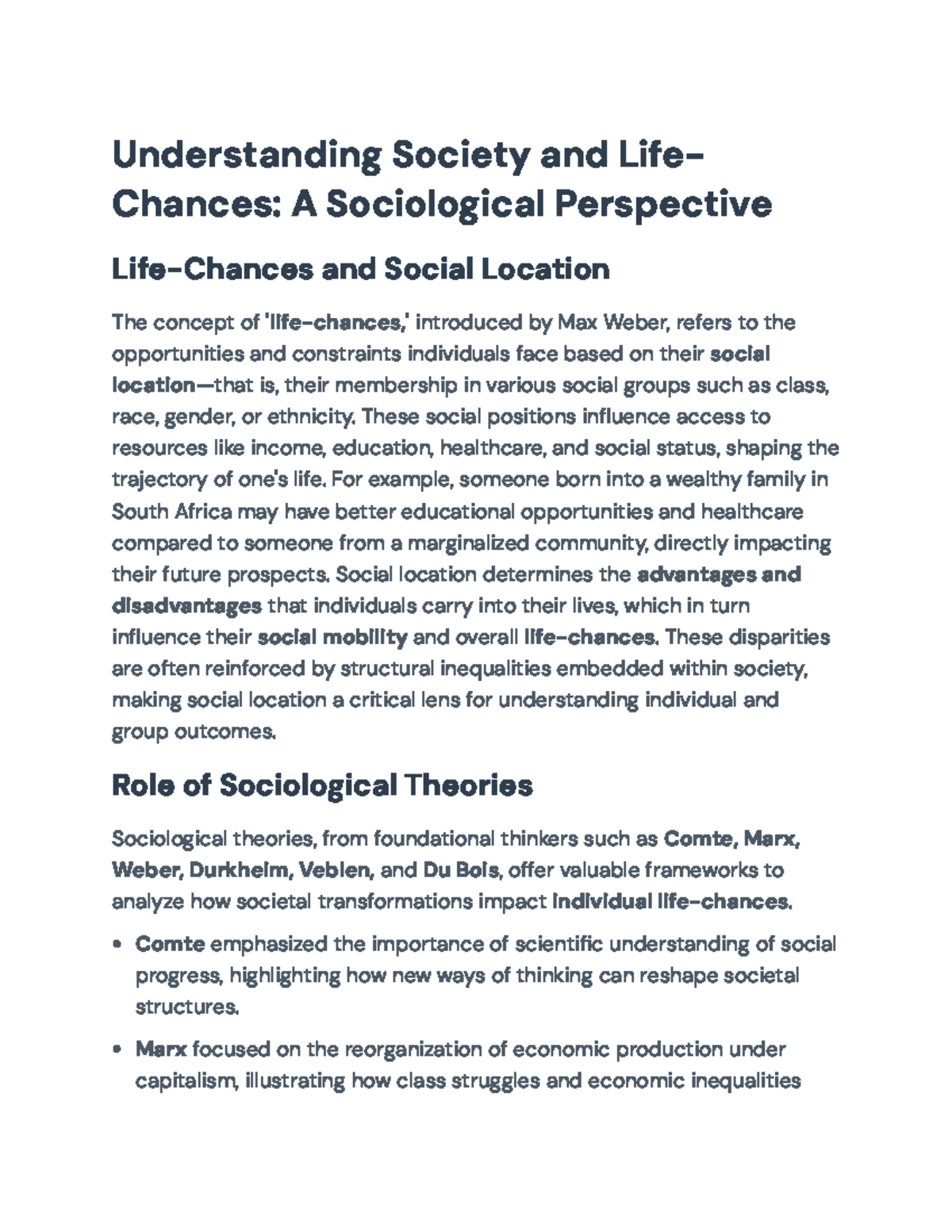 Understanding Life-Chances and Social Location: A Sociological Analysis ...