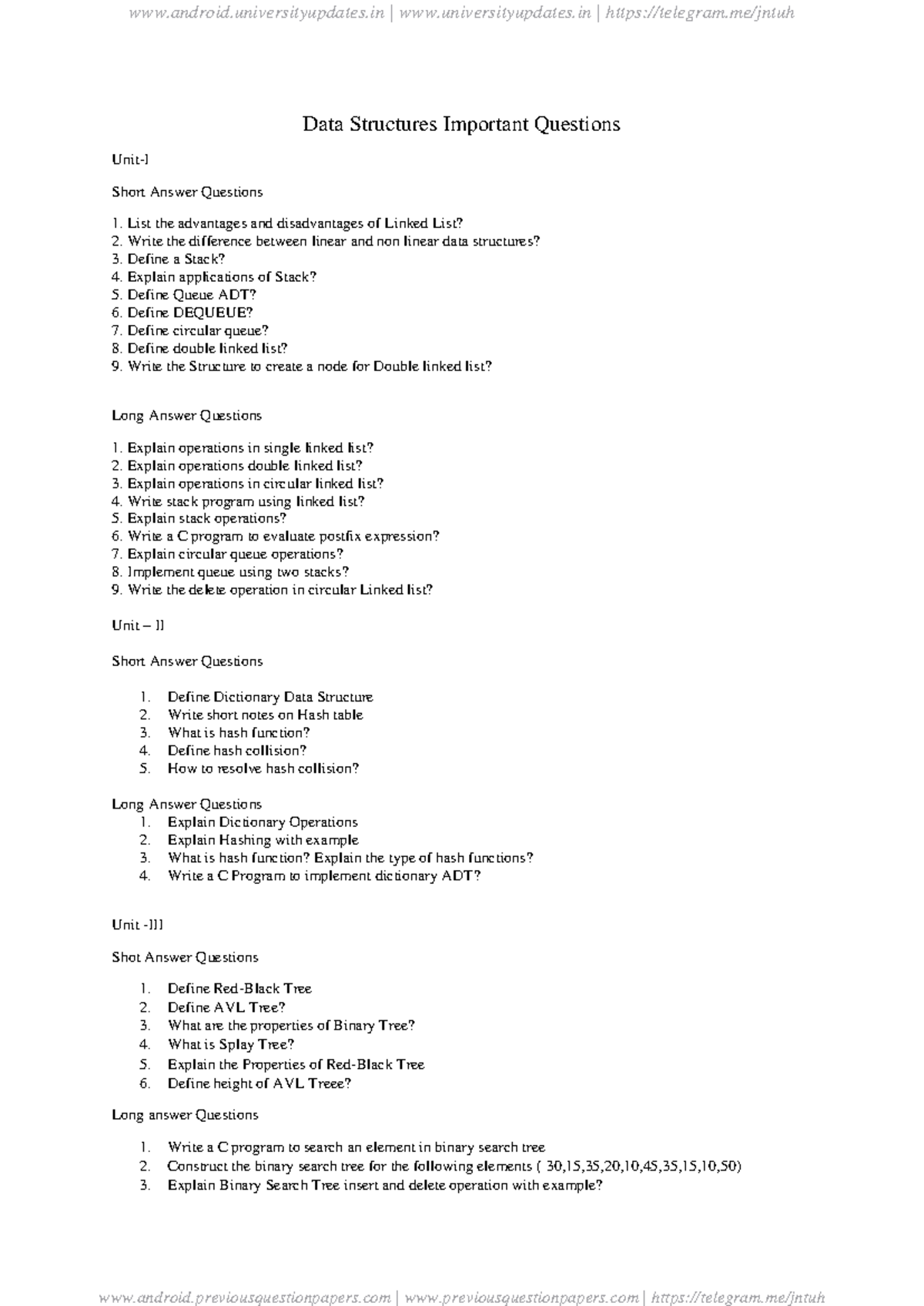 JNTUH Data Structures Important Questions for Exam Preparation - Studocu