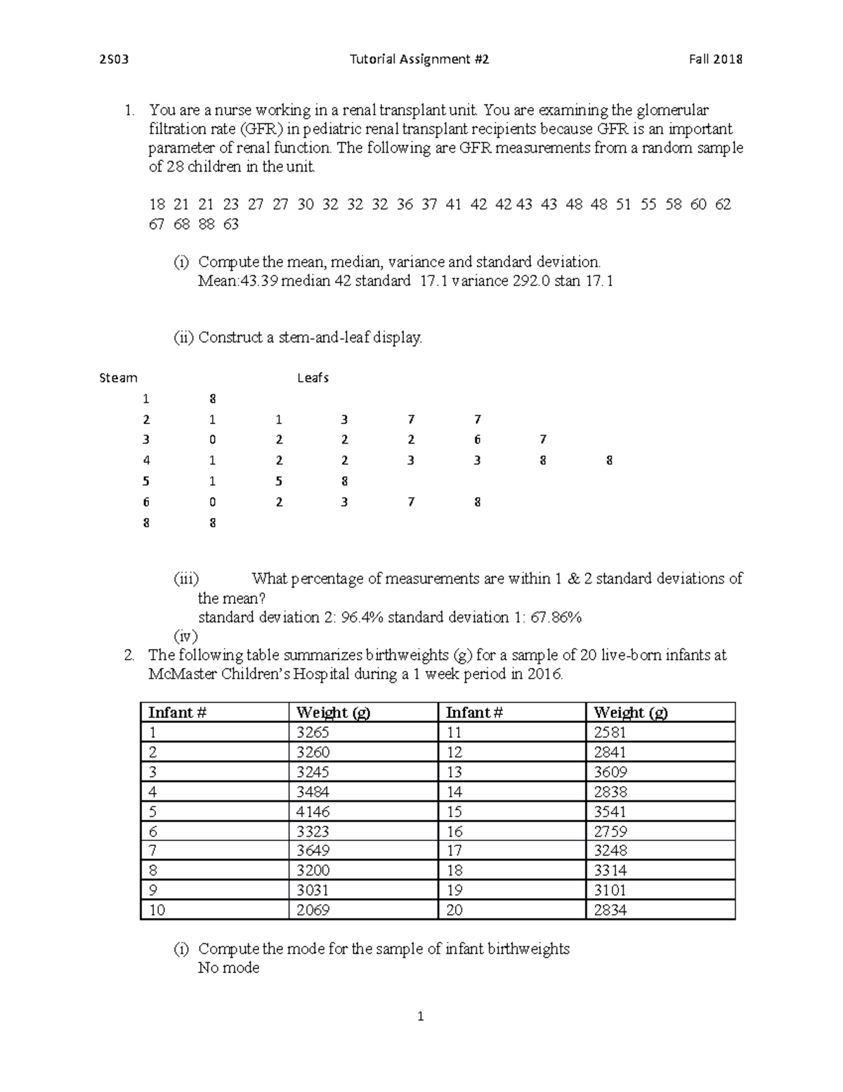 Tutorial Assignment 2 Answer - 2S03 Tutorial Assignment #2 Fall 2018 1 ...