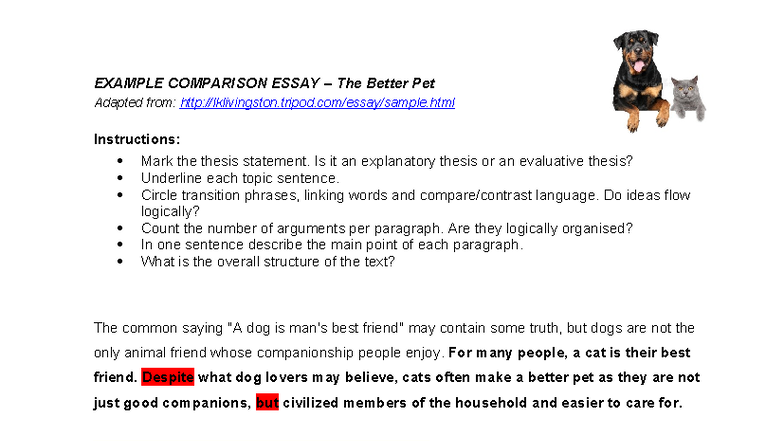 Comparison Essay: Cats vs. Dogs as Pets - Which is Better? - Studeersnel