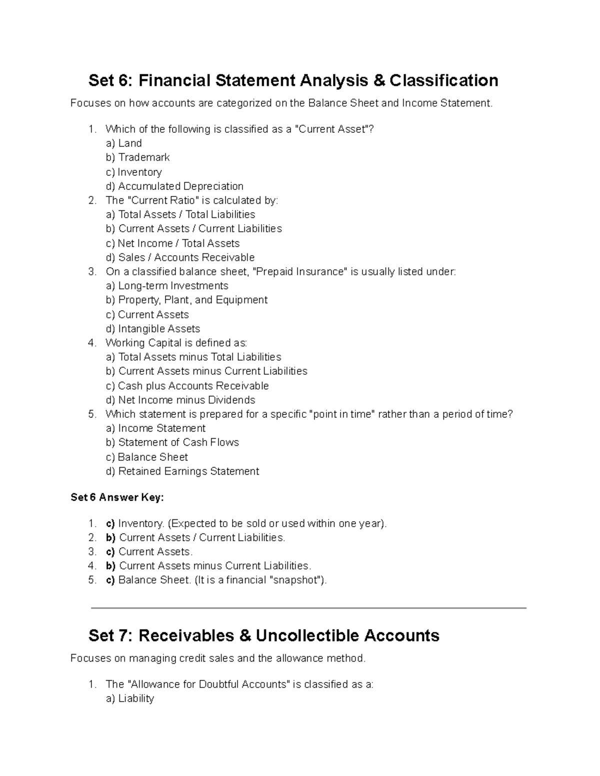 Basic Accounting Practice Exam 2: Financial Statement Analysis & More ...