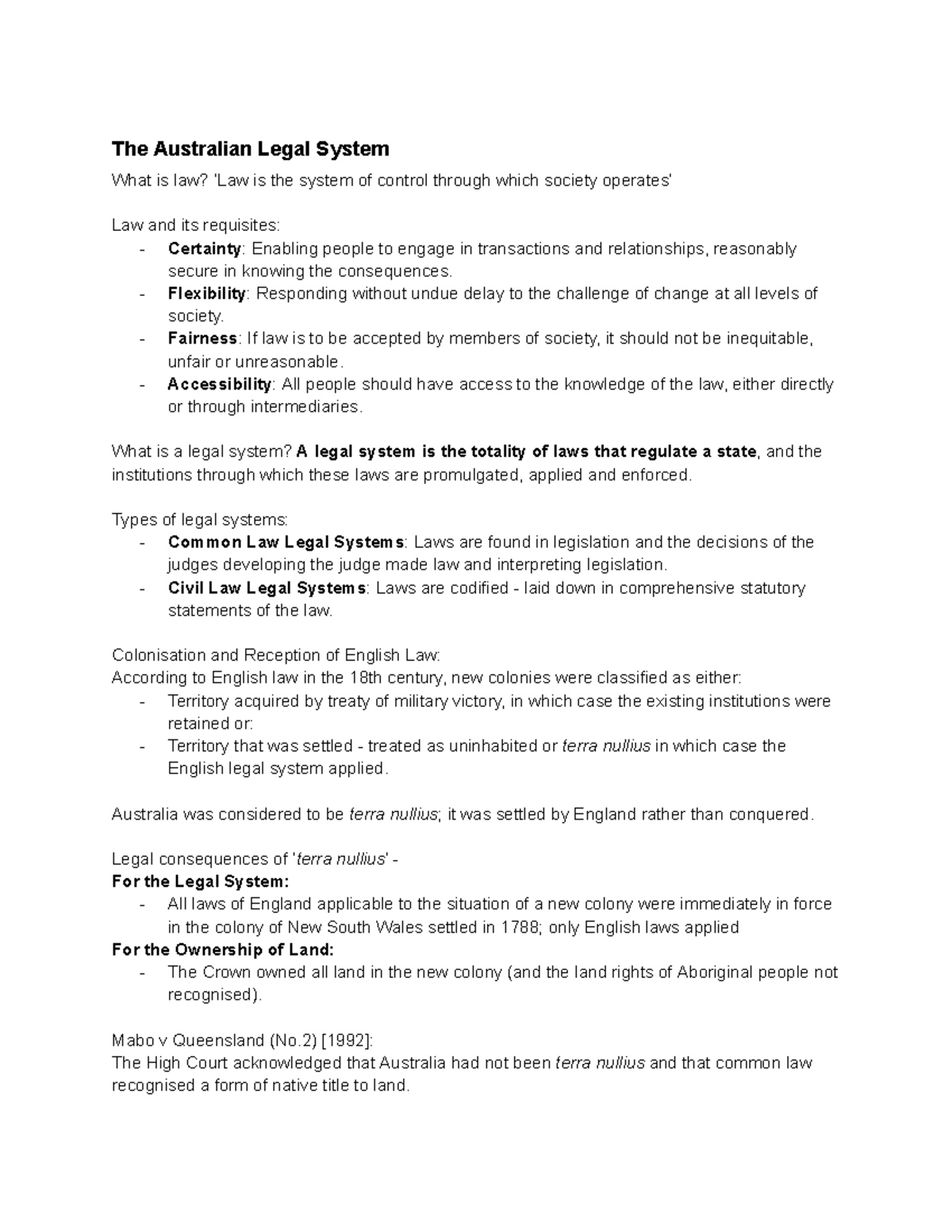 The Australian legal system: An overview of CLAW1001 notes - Studocu