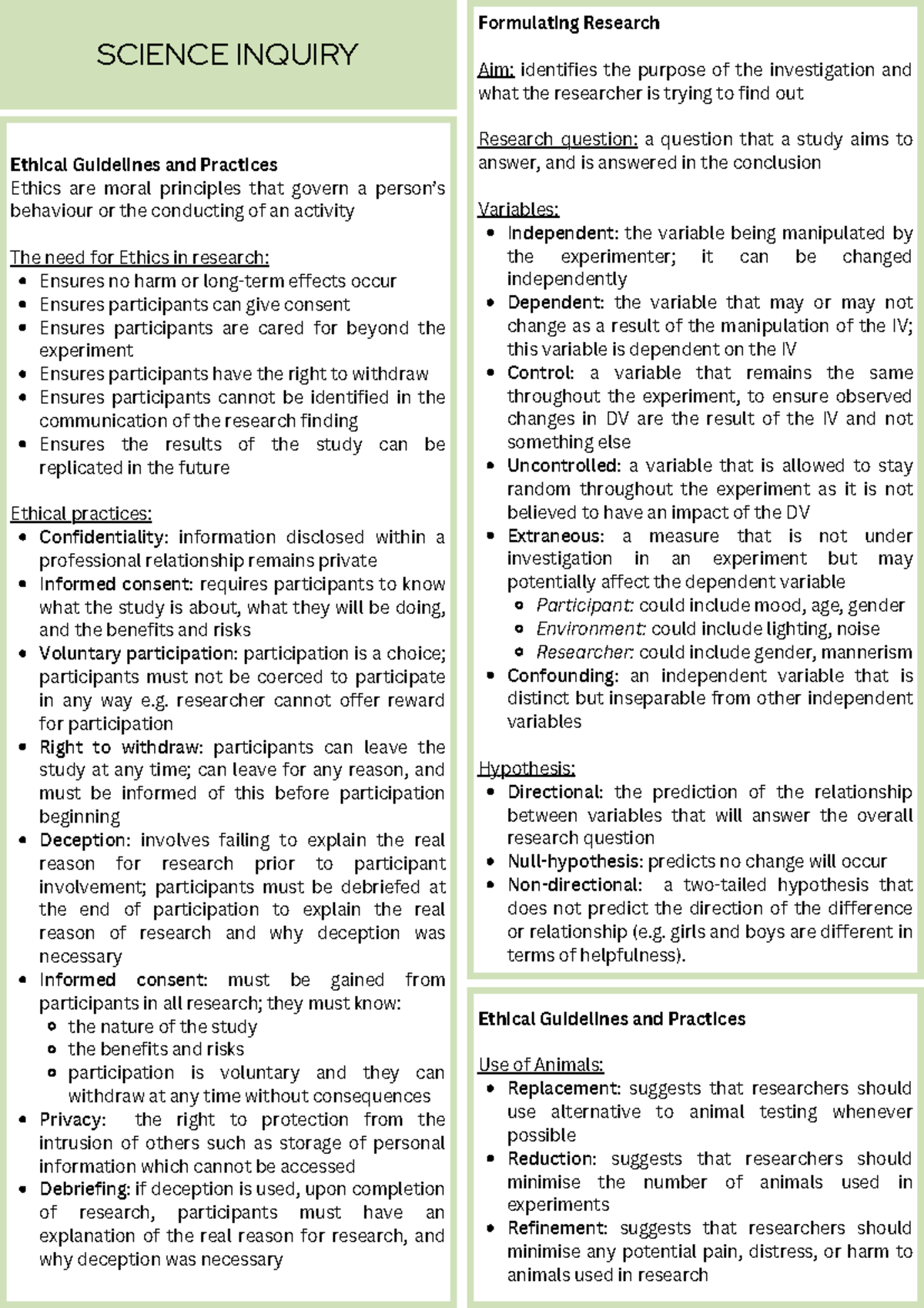 SCIENCE INQUIRY Ethical Guidelines and Research Practices - Studocu