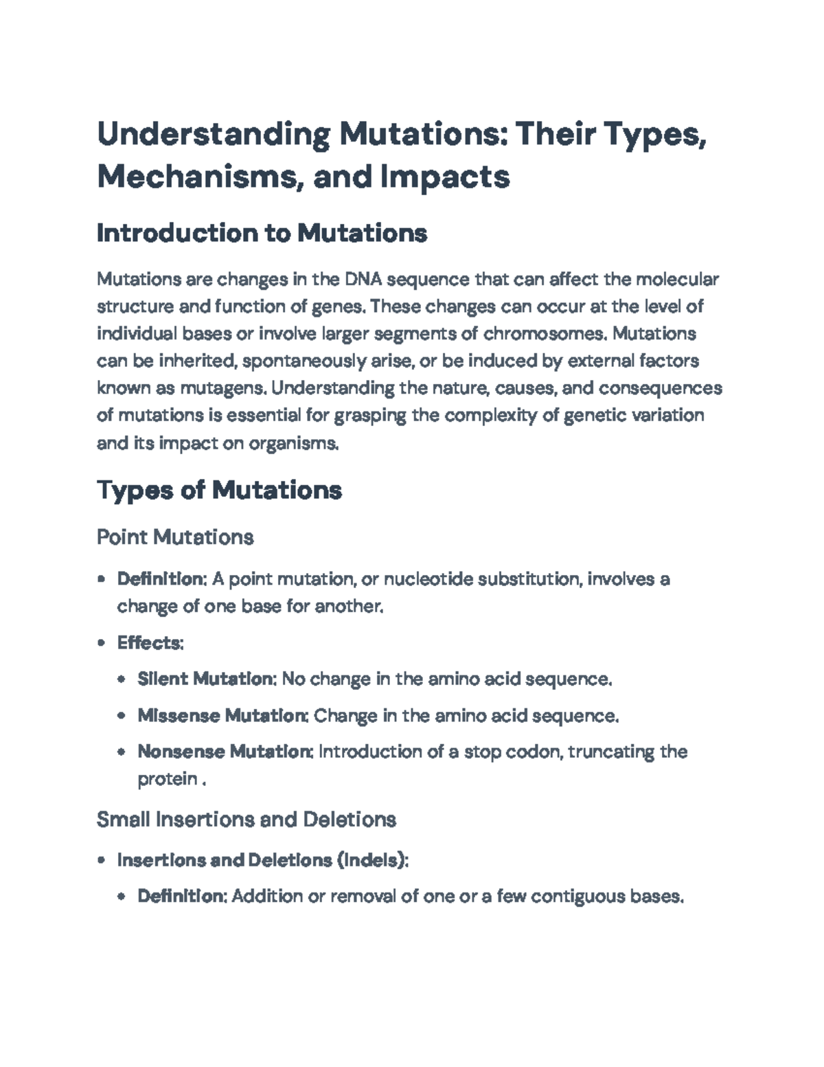 Understanding Mutations: Types, Causes, and Consequences (Bio 101 ...
