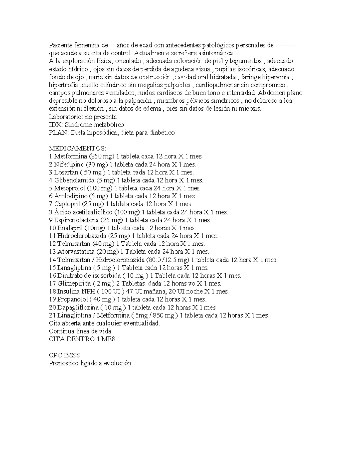 Nota Médica de Paciente Crónico - CPC IMSS - Studocu