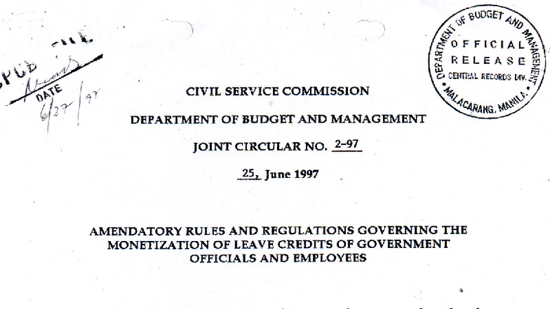 CSC DBM JC-2-97 Amendments on Monetization of Leave Credits - Studocu