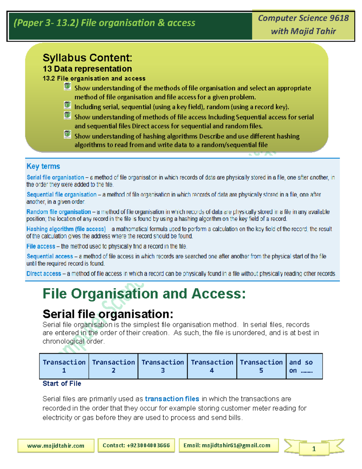 13.2 File Organisation & Access in Computer Science 9618 (Final Exam ...