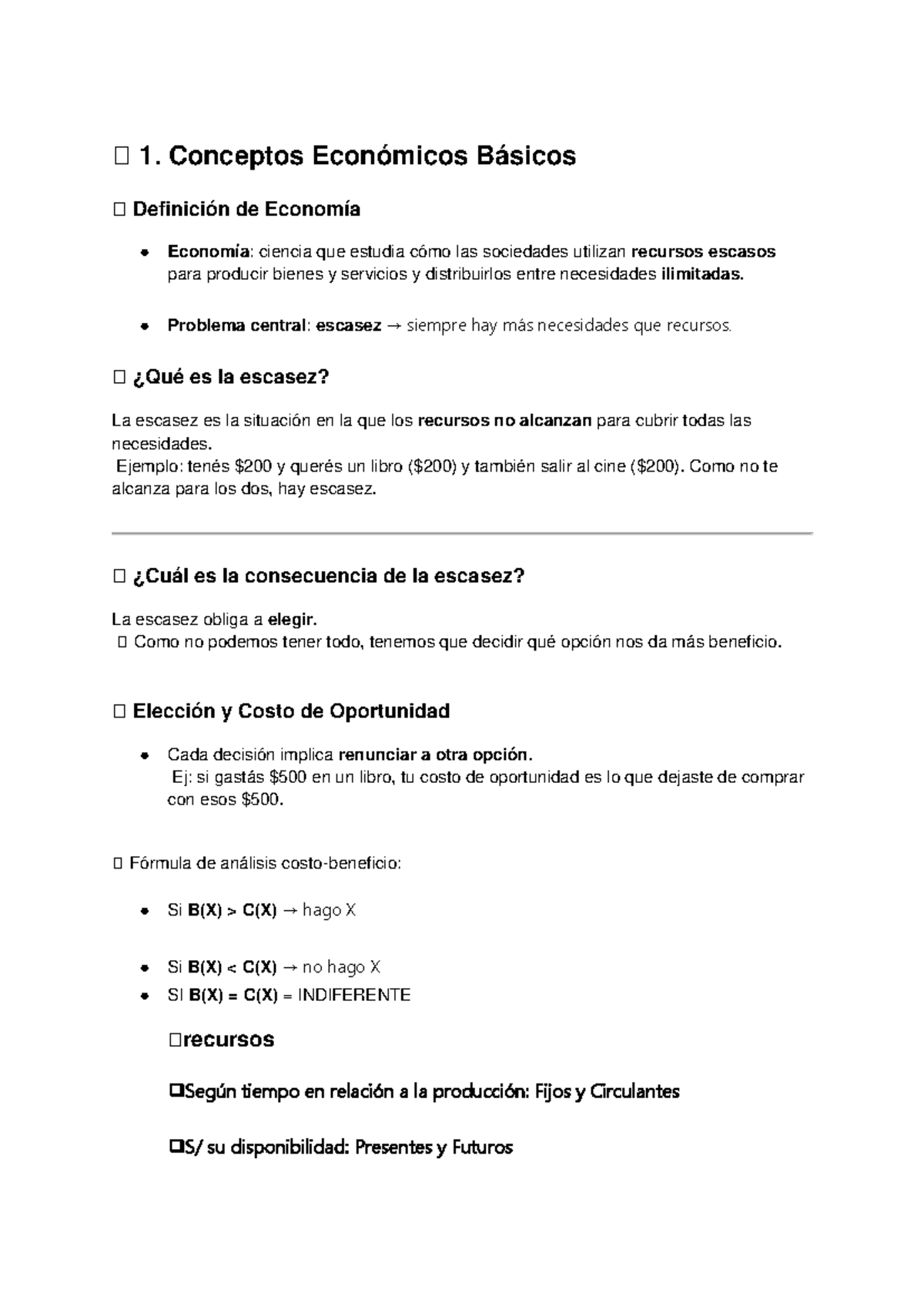 Resumen de Conceptos Económicos Básicos - Economía 101 - Studocu