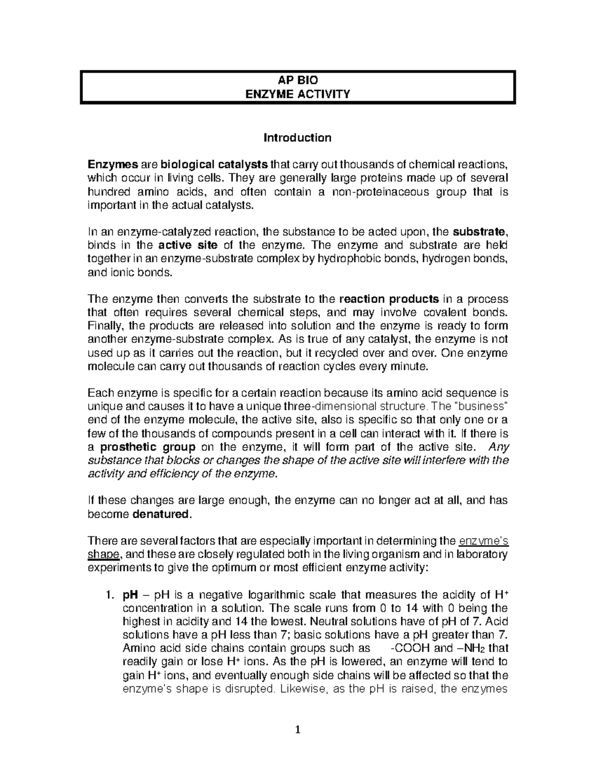 AP BIO Enzyme Lab: Investigating Enzyme Activity Factors - Studocu