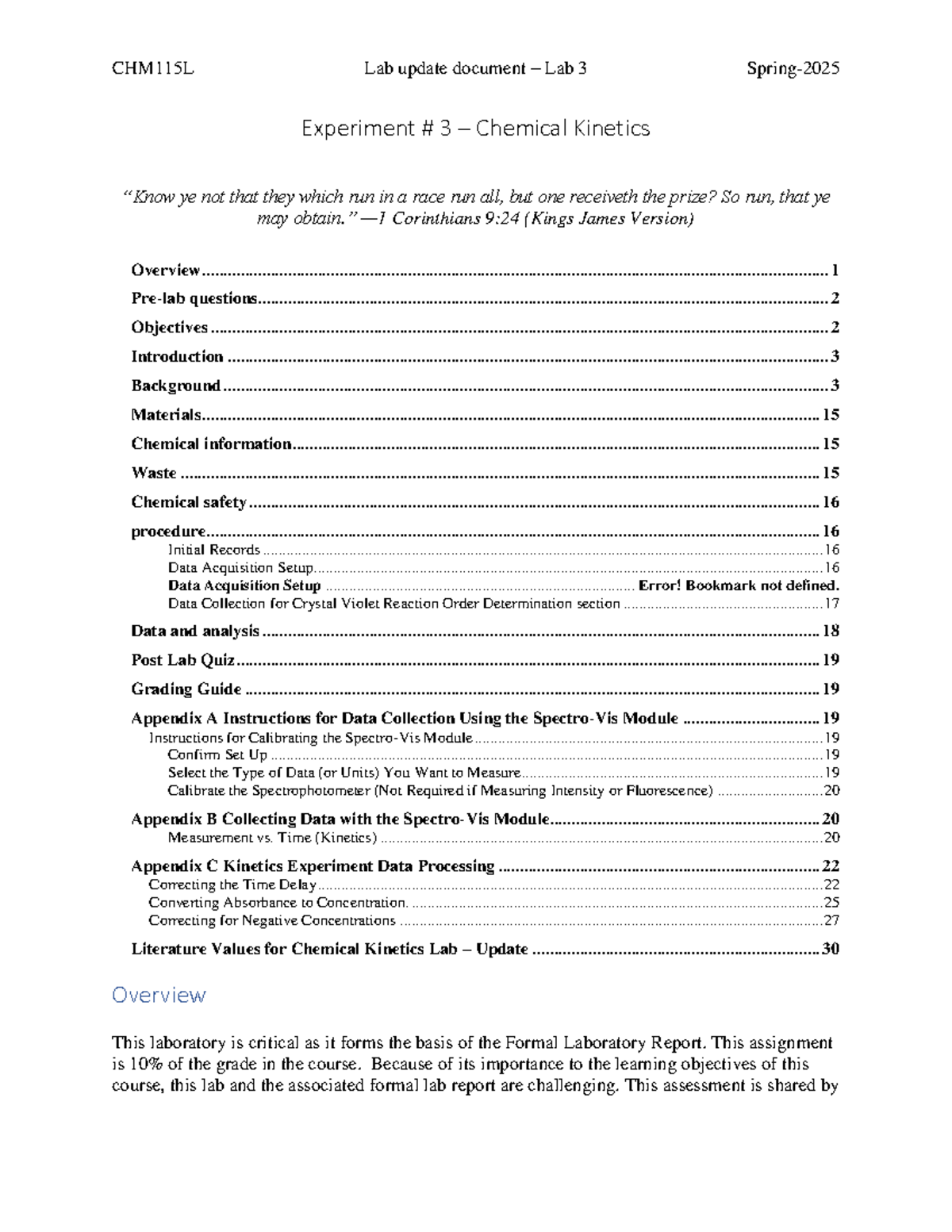 CHM115L Sp25 Lab 3: Chemical Kinetics Experiment Overview - Studocu