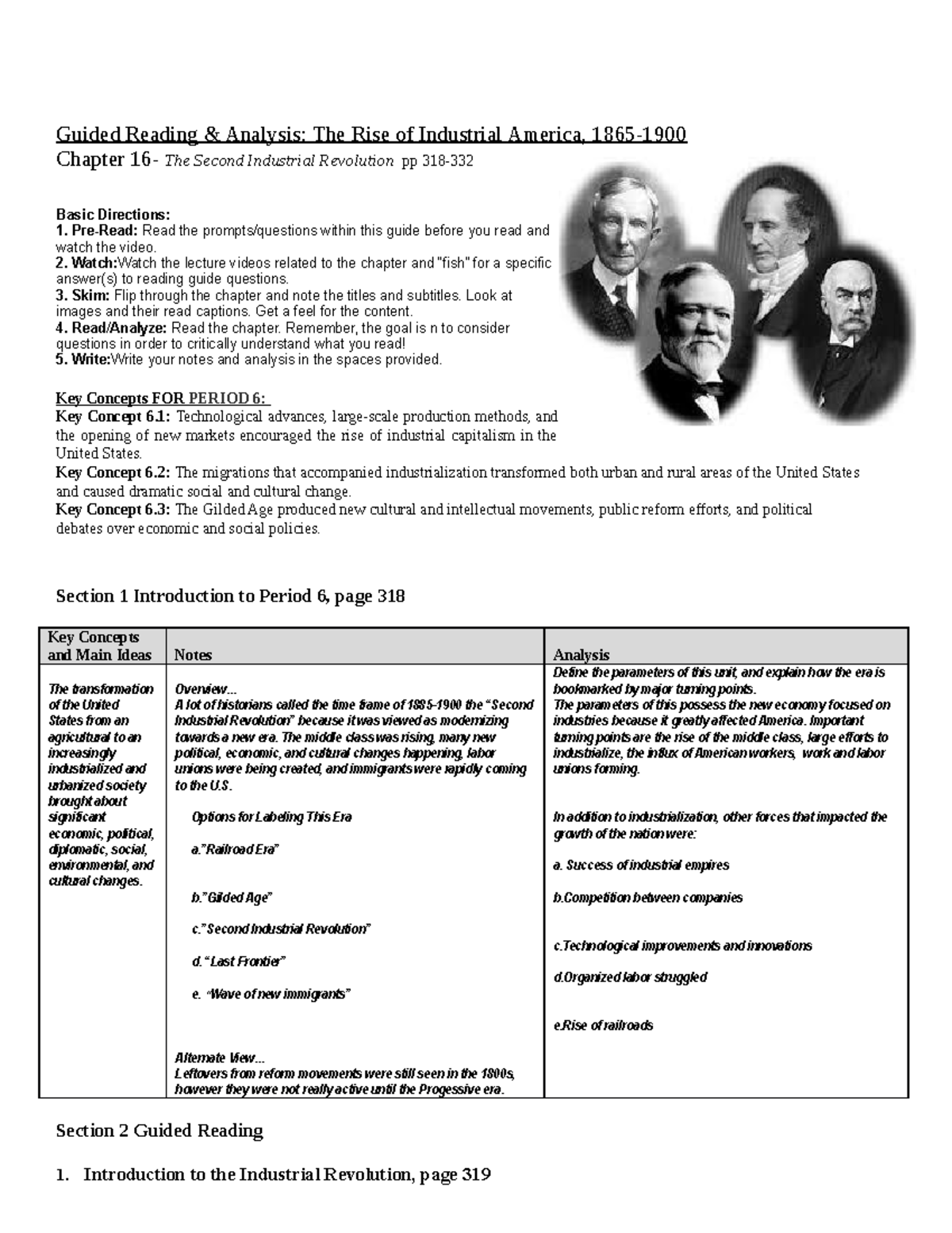 Overview of a Period of US History - Guided Reading & Analysis: The ...