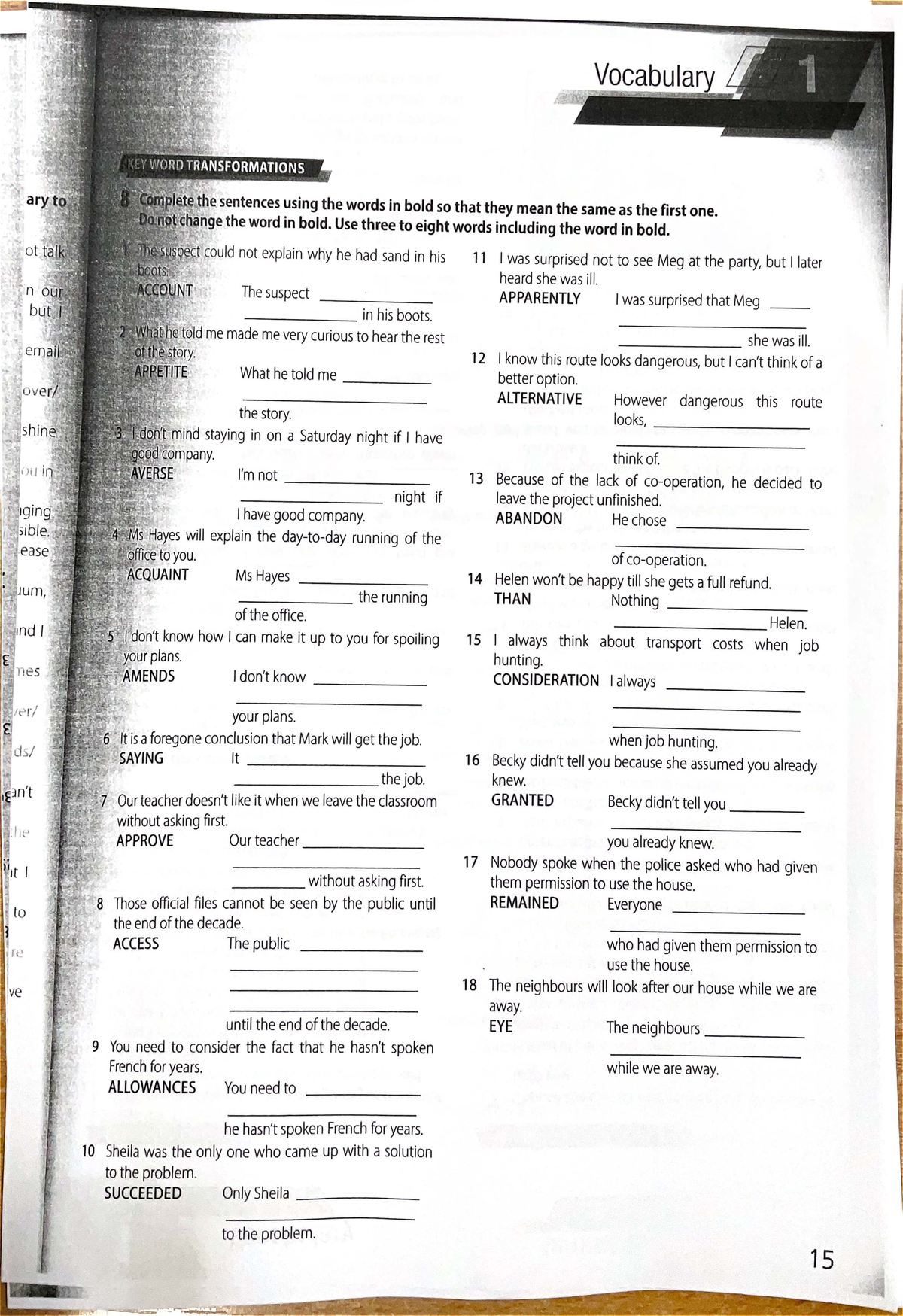 Vocabulary KEY WORD TRANSFORMATIONS (Final Exam) - Studocu