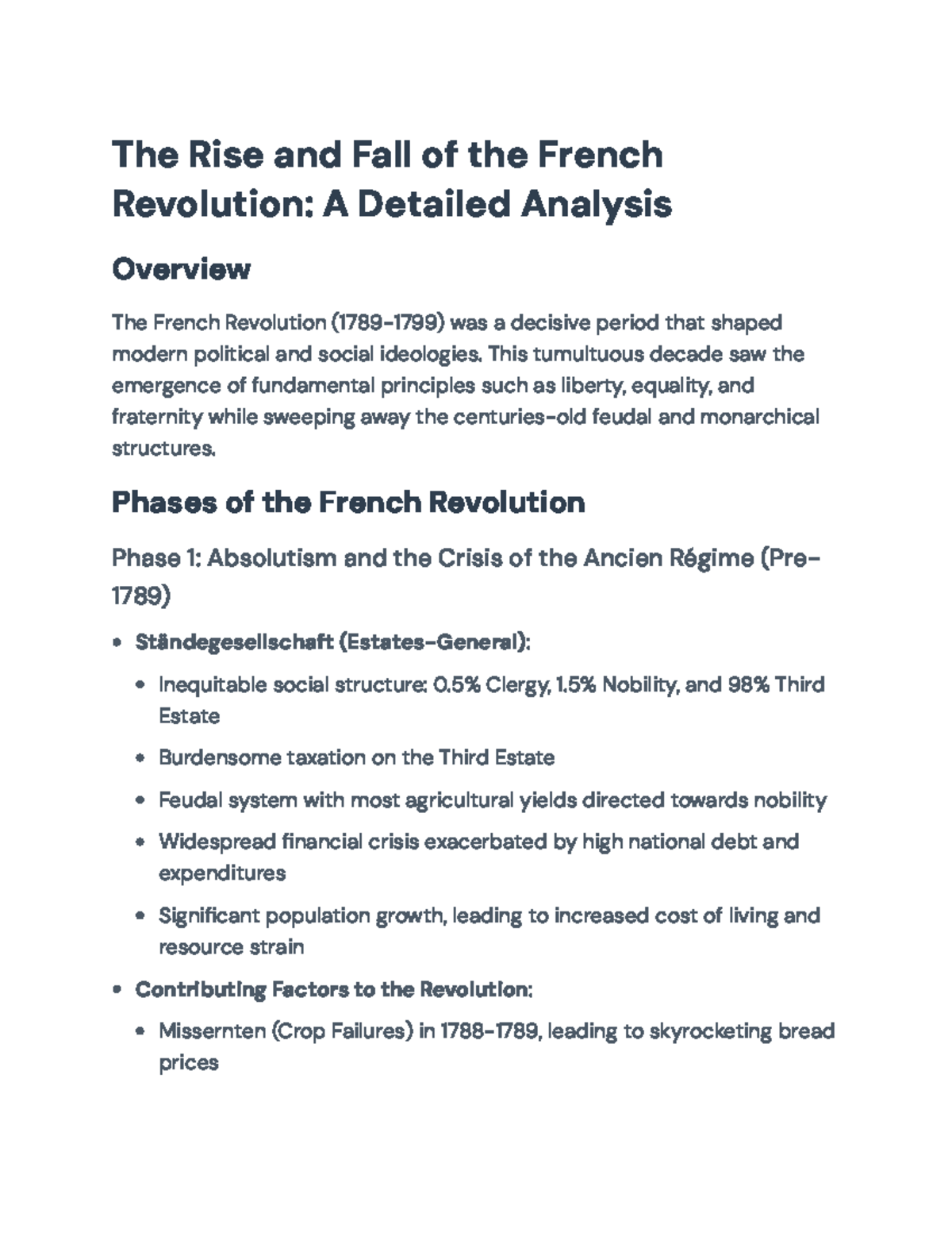 The Rise and Fall of the French Revolution (HIST 101): Detailed ...