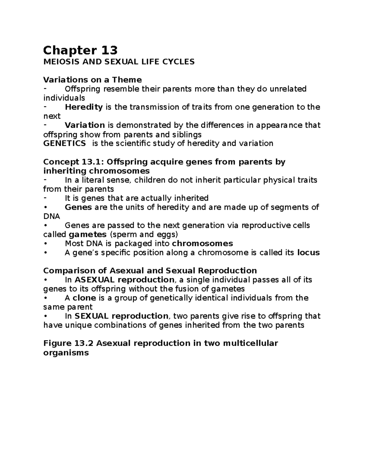 Lsu biol 1201 Chapter 13 notes - Chapter 13 MEIOSIS AND SEXUAL LIFE ...