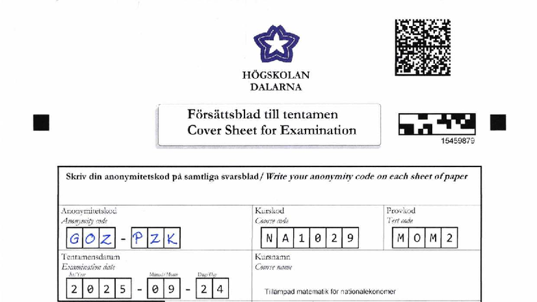 E4 NA1029 Midterm Exam Cover Sheet for Applied Mathematics - Studocu