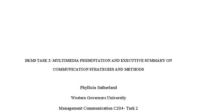C204 - Multimedia Presentation & Executive Summary on Comm Strategies ...