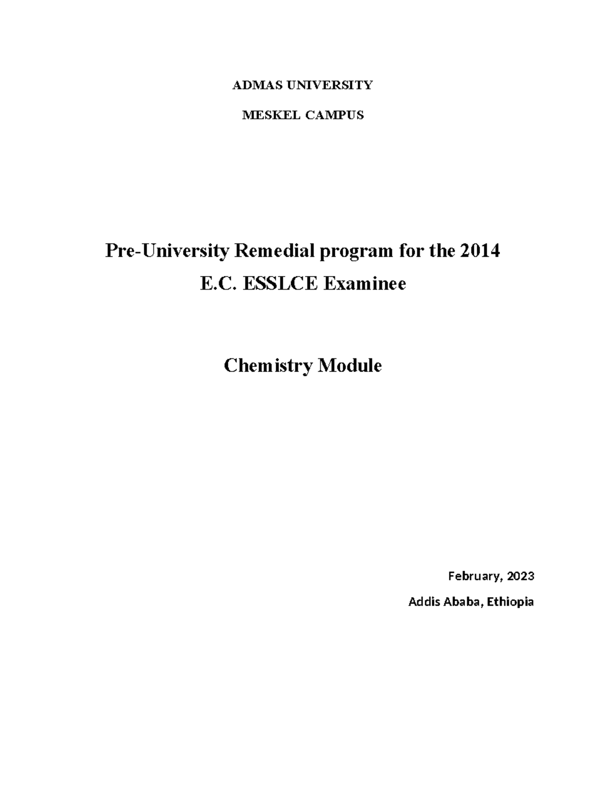 Chemistry Course Content for Pre-University Remedial Program - Studocu