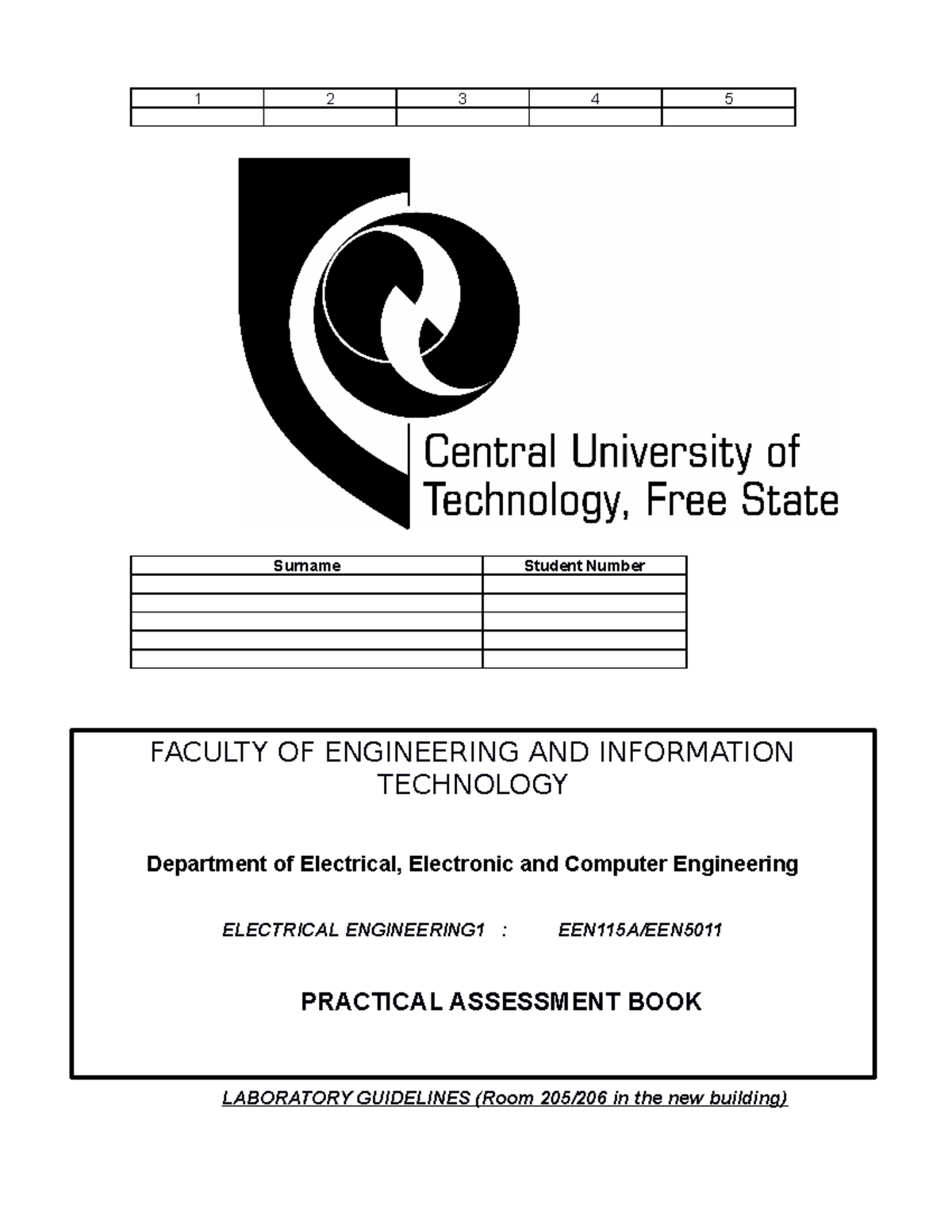 Practical Guide 2023 S1 EEN115A EEN5011 - 1 2 3 4 5 Surname Student ...