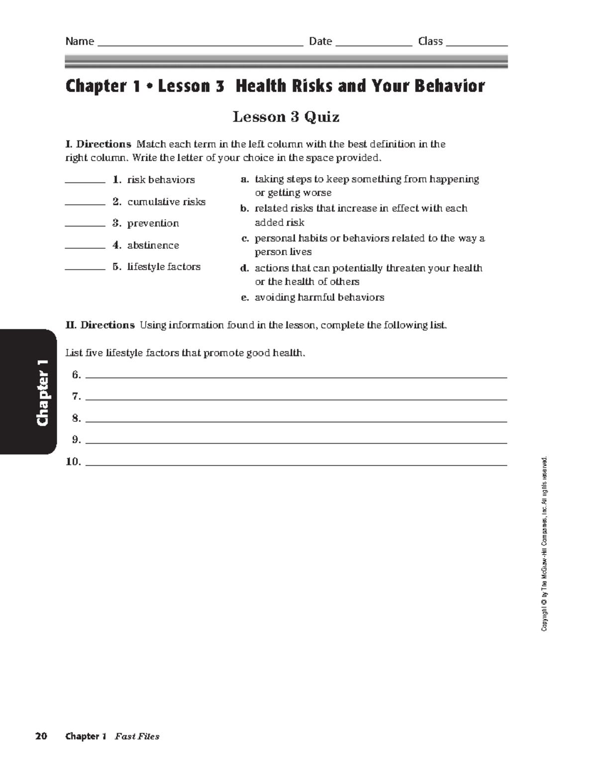 CH 1 Lesson 3 Quiz - Health Risks and Behaviors Assessment - Studocu