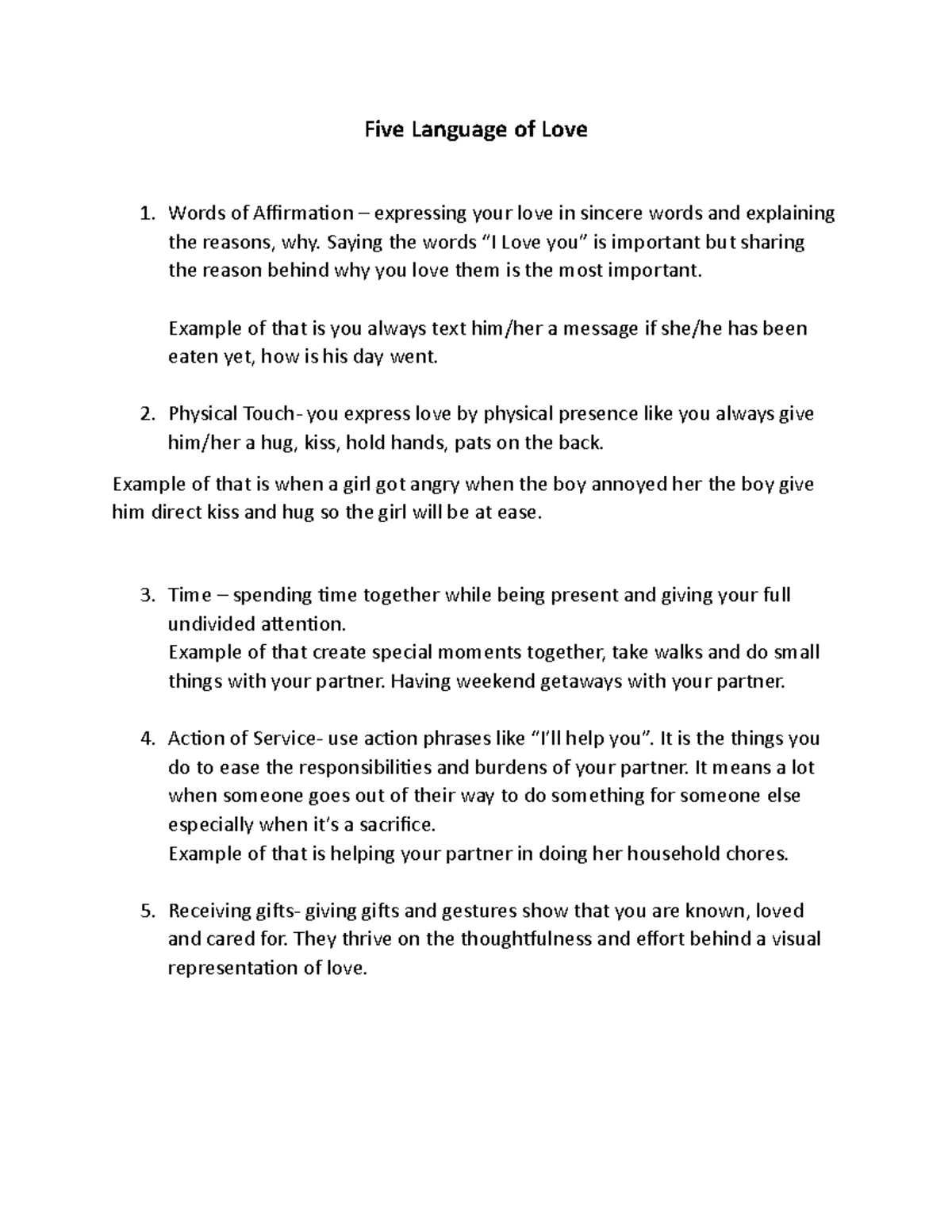 Five Languages of Love - Assignment Notes - Studocu