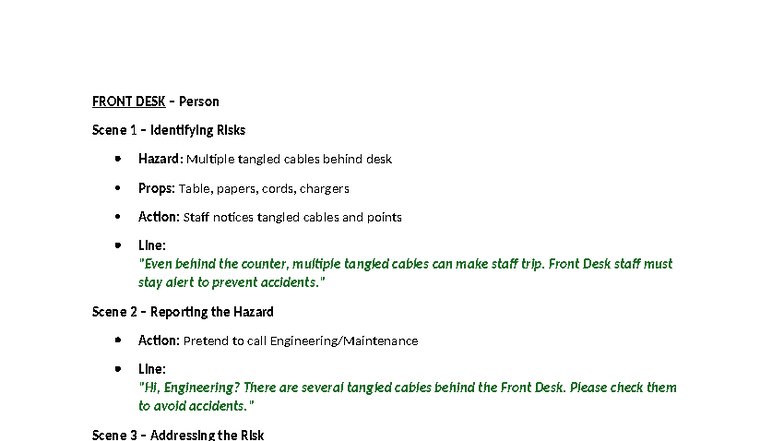 Script - a scrip for a prodject - FRONT DESK – Person Scene 1 ...