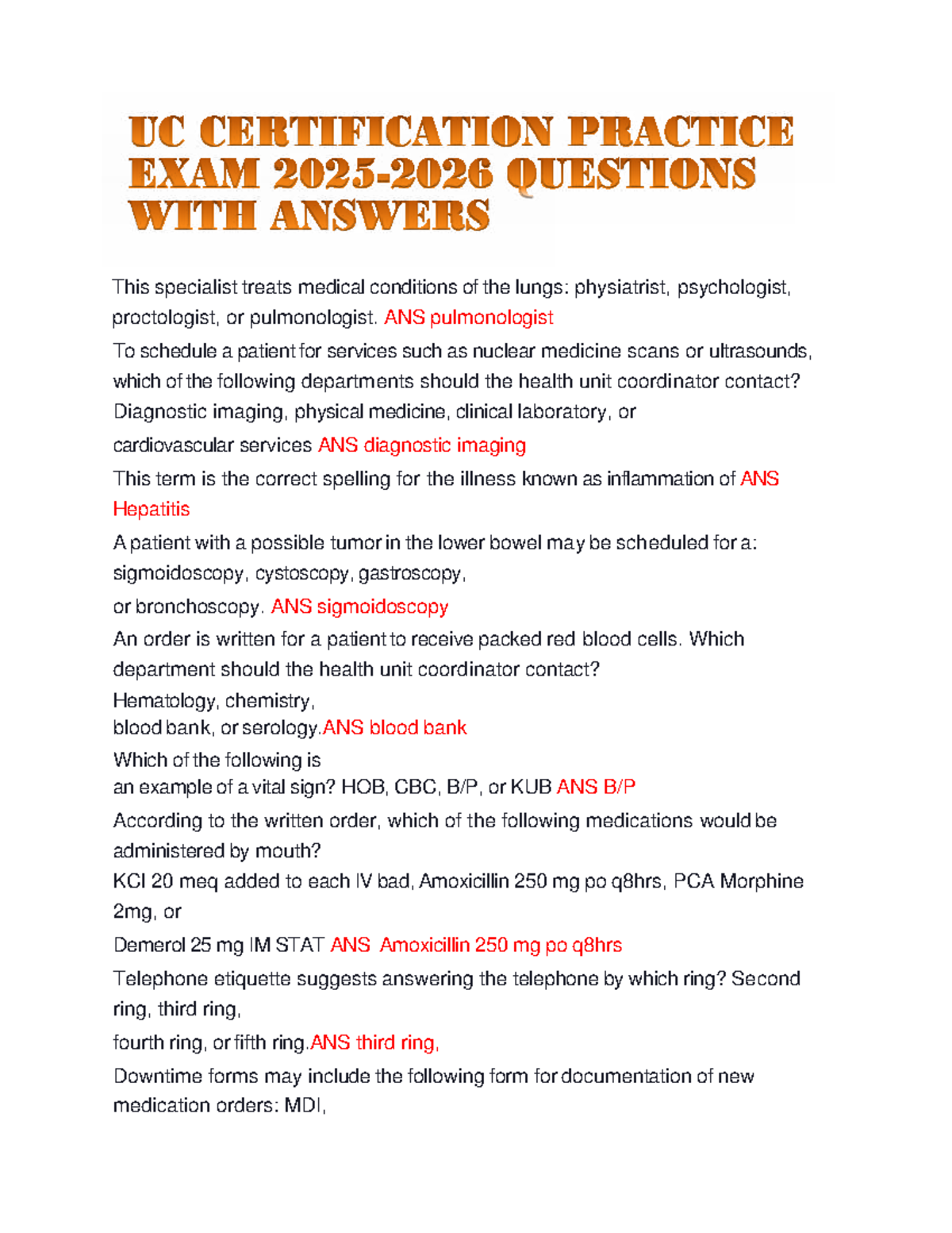 UC Certification Practice Exam 2025-2026: Medical Coordination Insights ...